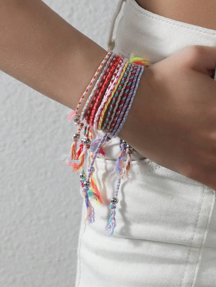 12-Pack Bohemian Style Colorful Adjustable Rope Friendship Bracelets ...