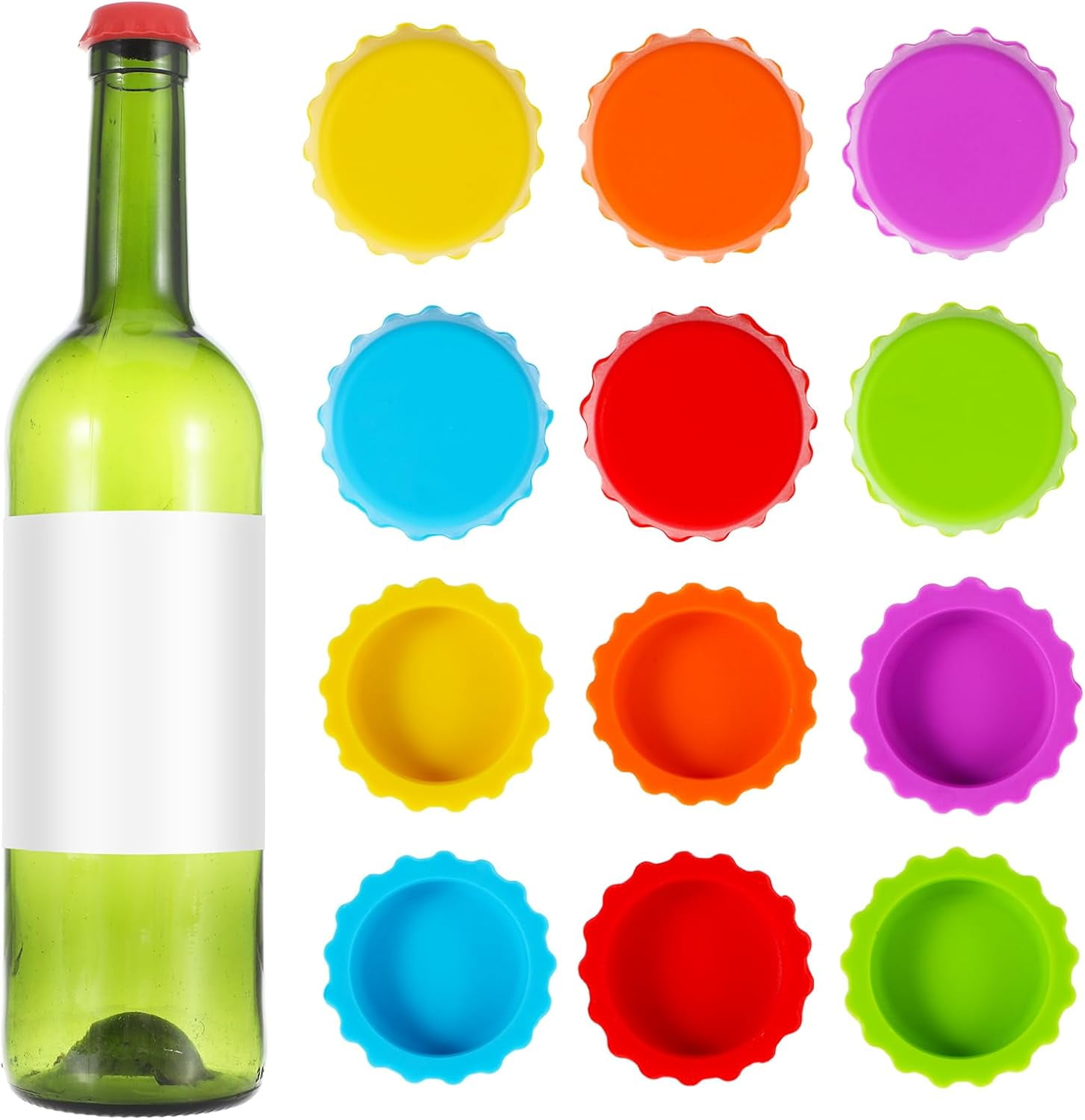 12 Pack Bottle Caps Silicone Rubber Bottle Covers Bpa-Free Reusable ...
