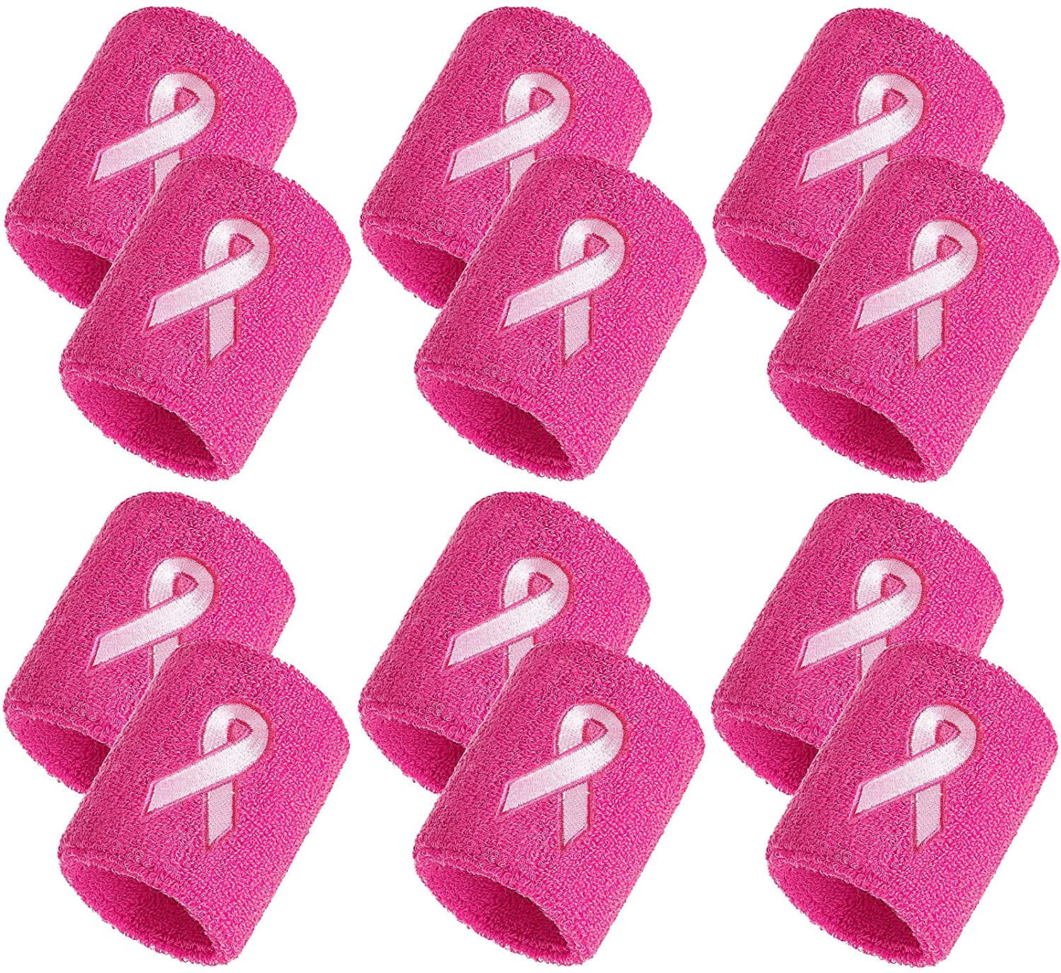 12 Pack Breast Cancer Awareness Wristbands Bulk Pink Ribbon Sweatbands ...