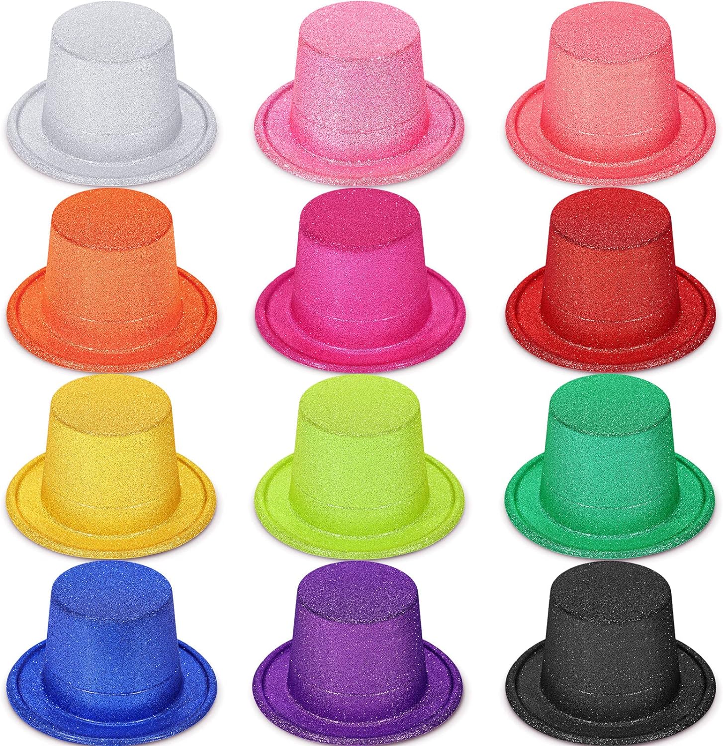 12 Pack Bright Glitter Top Hat Mini Fun Party Hats for Adults Halloween ...