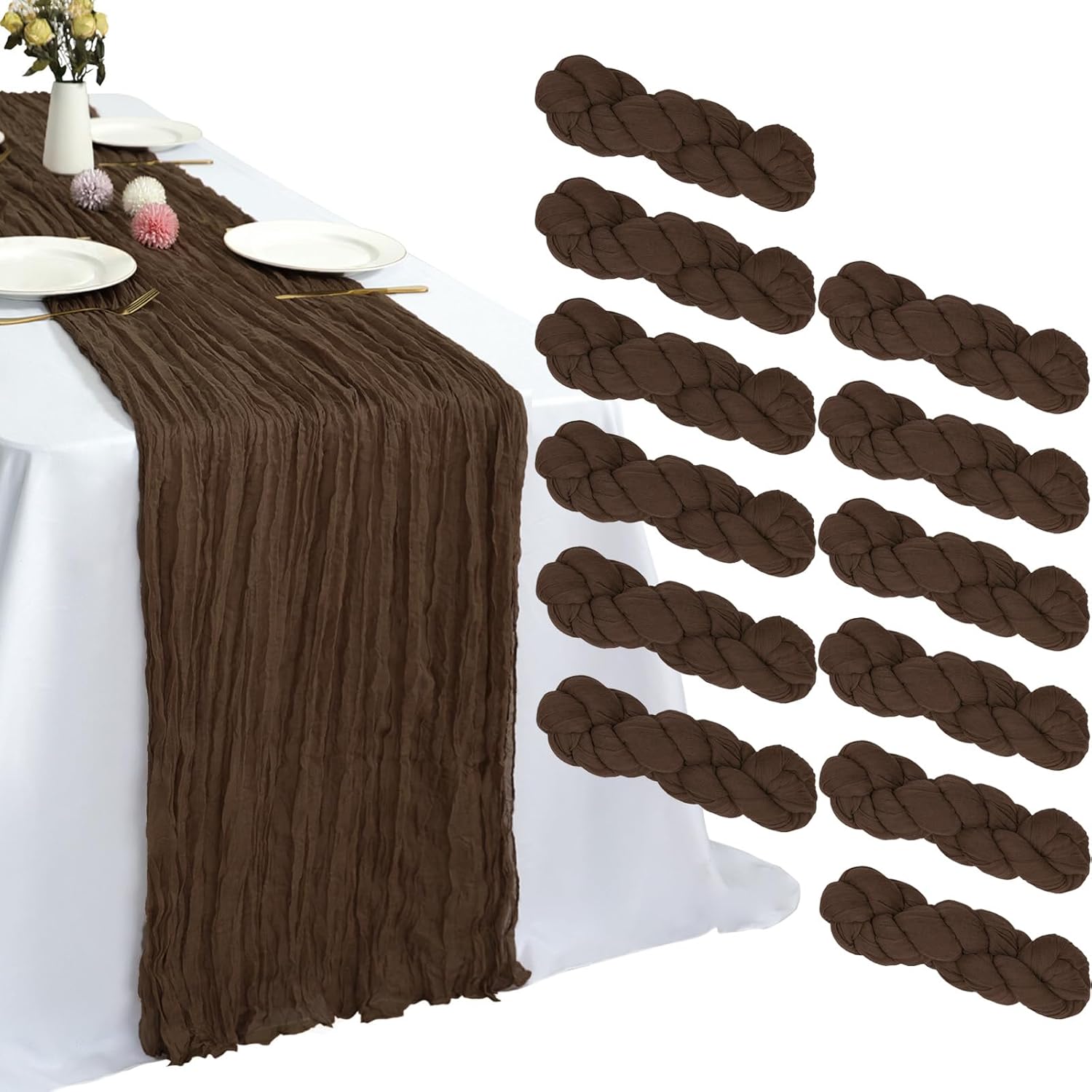 12 Pack Brown Cheesecloth Table Runner 10FT Boho Gauze Fabric Table ...
