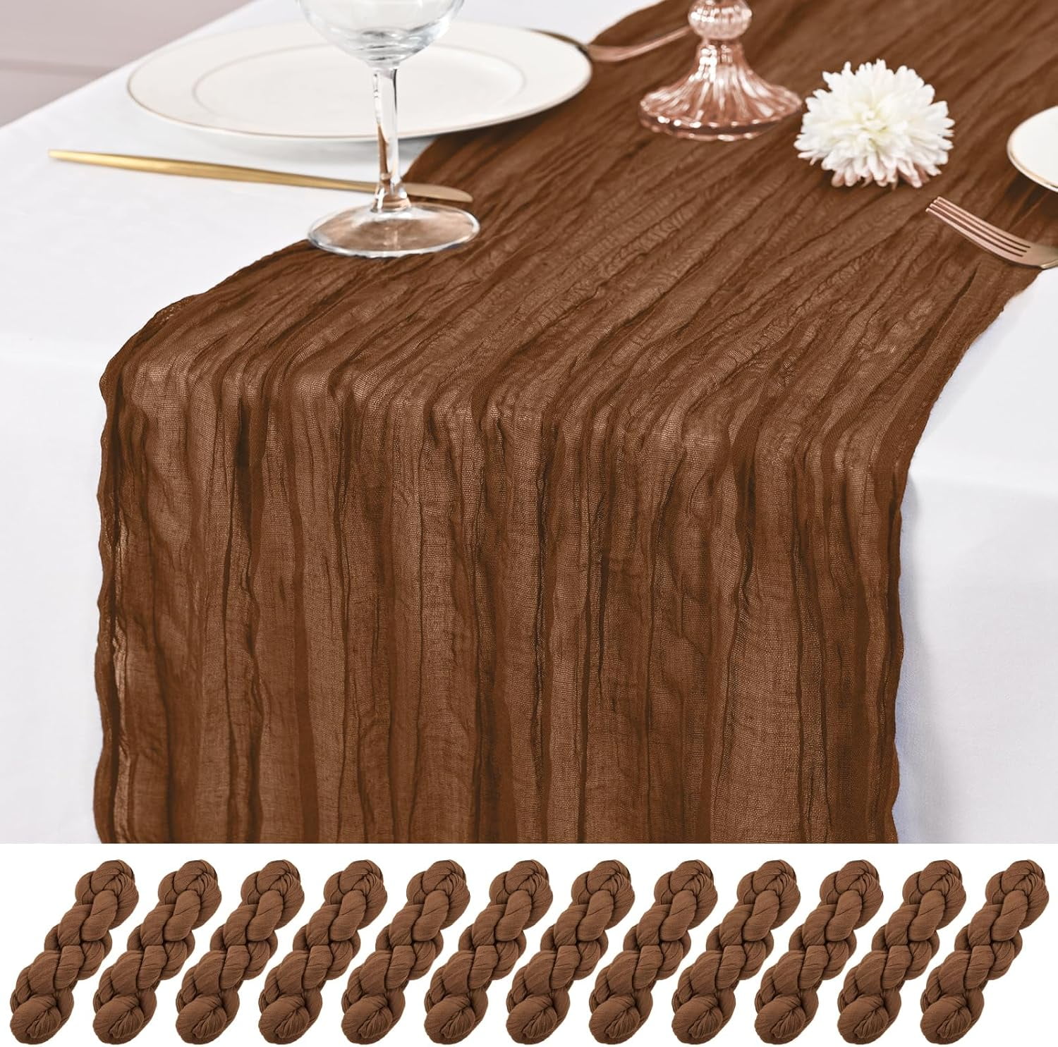 12 Pack Brown Table Runner 10Ft Cheesecloth Table Runner Rustic Gauze ...
