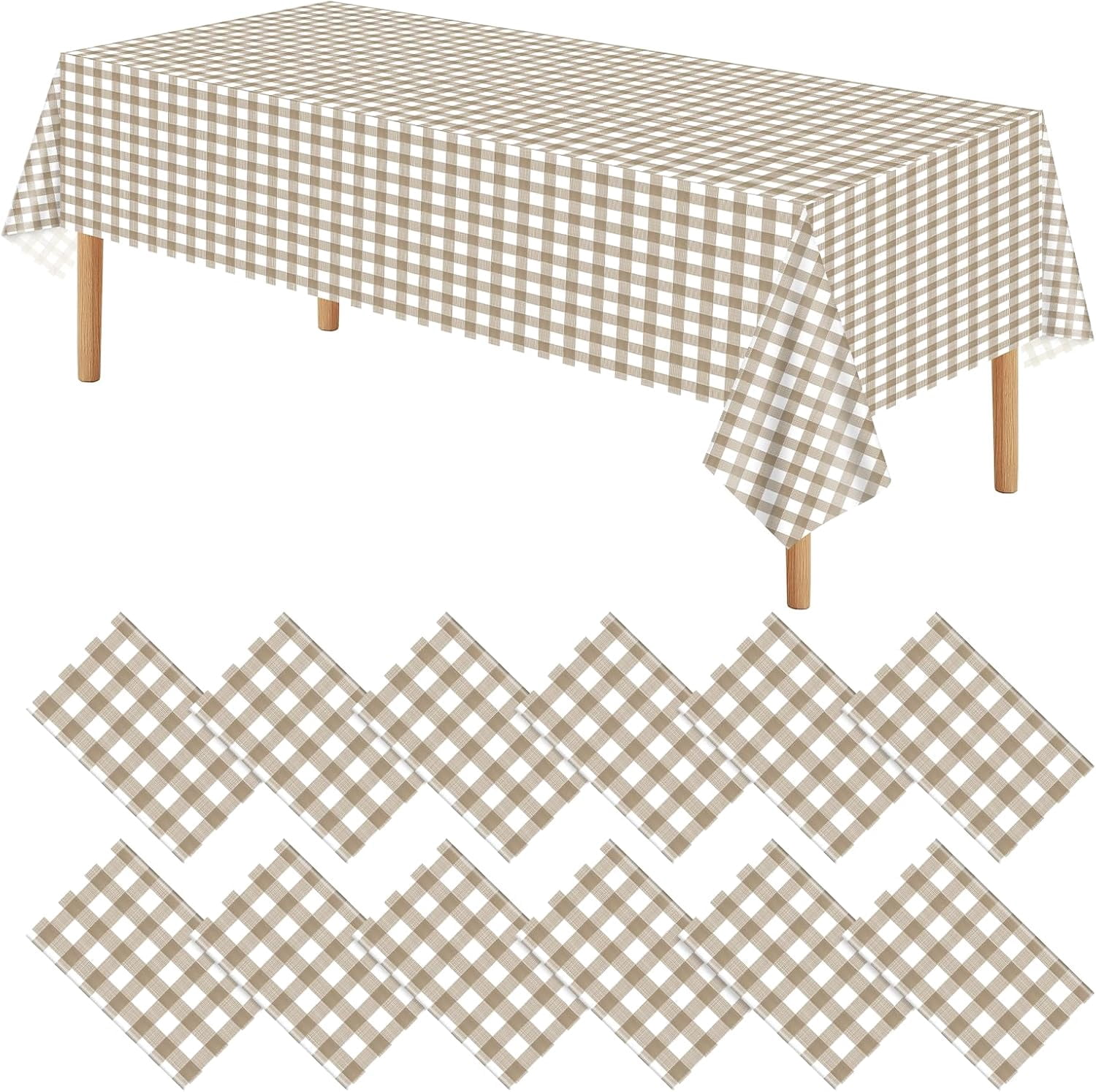 12-Pack Brown and White Plaid Tablecloth, 54108-inch Rectangle ...
