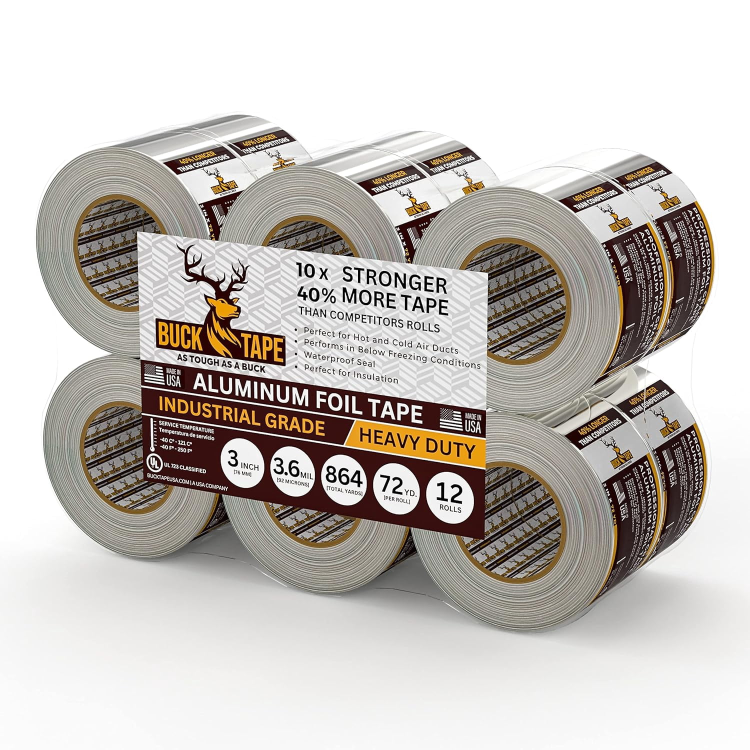 12 Pack Buck Professional Grade Aluminum Foil Tape - 3 Inch x 216ft (72 ...