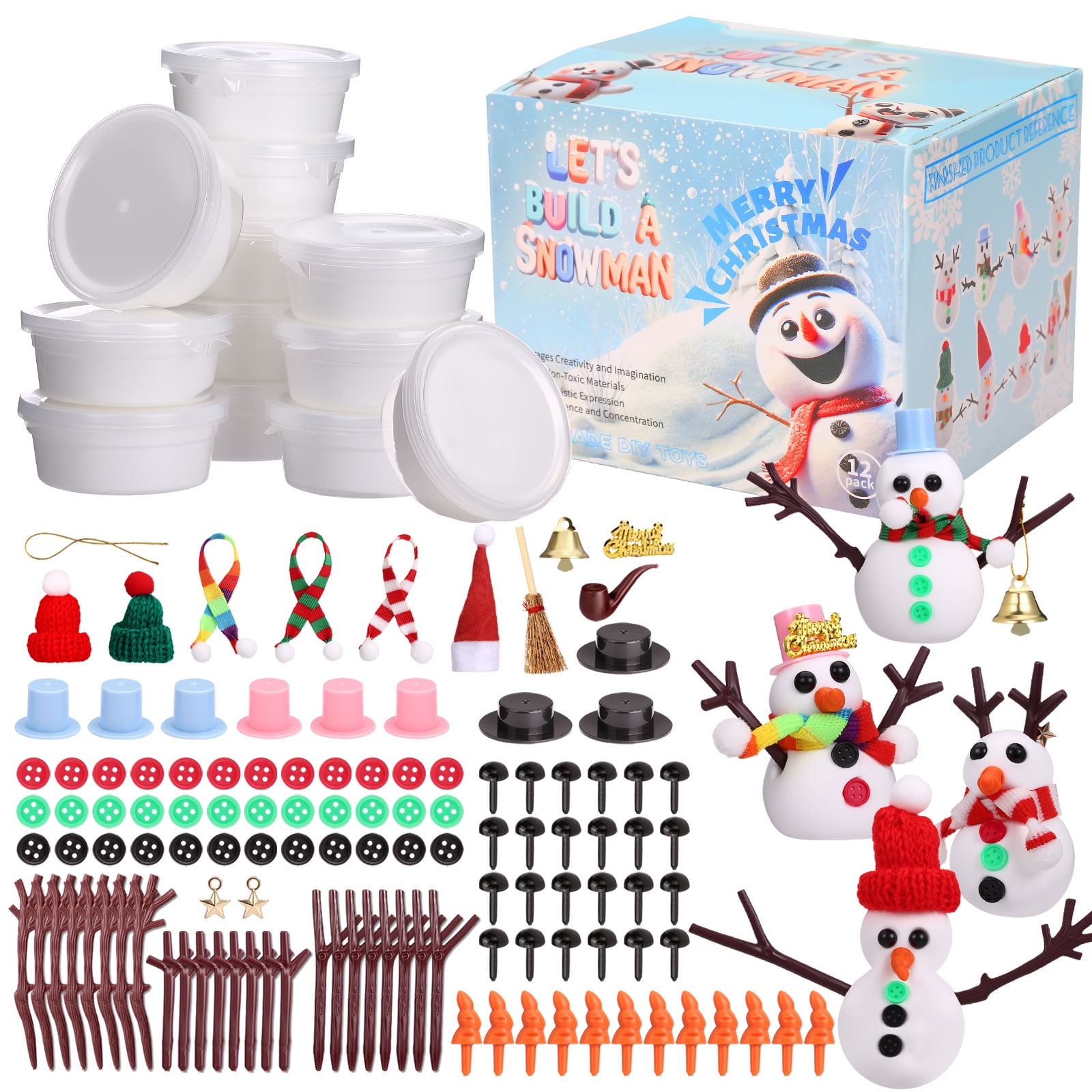 Naler 12 Pack Build a Snowman Kit Snowman Crafts for Kids,Modeling Clay ...