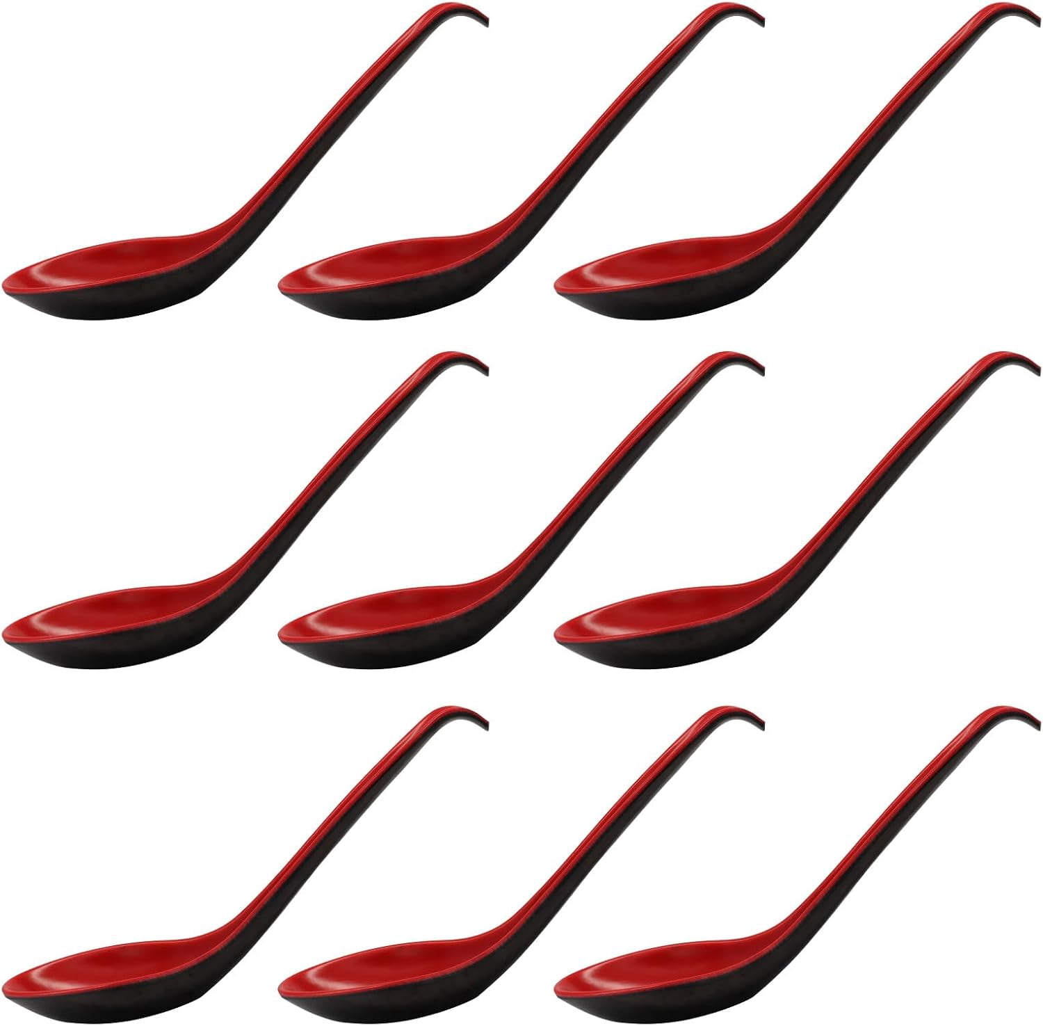 12-Pack Bulk Asian Soup Spoons with Hook, Long Handle Ramen Spoons for ...