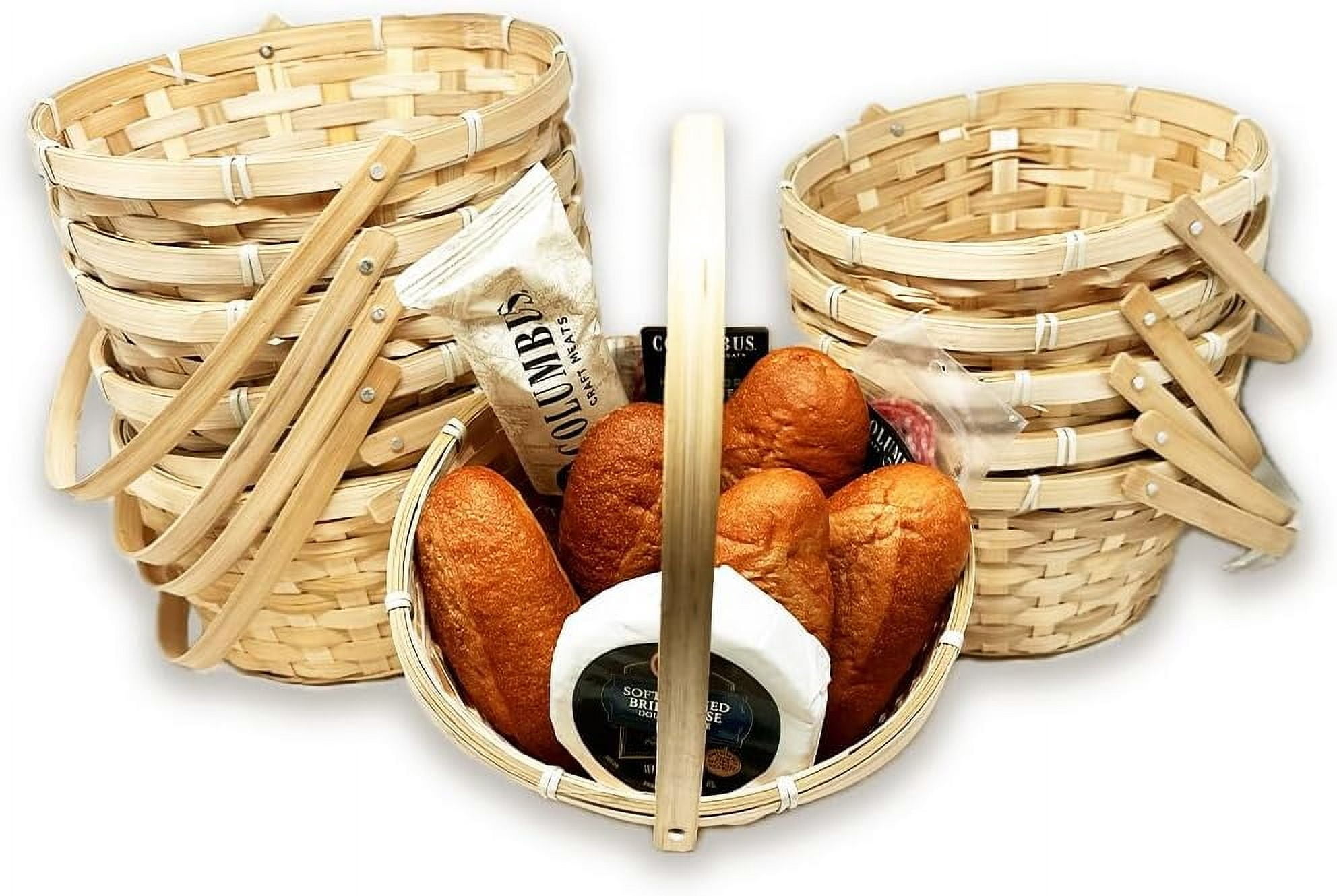 12 Pack Bulk Basket Natural 9" Swing Handle Oval Bamboo Basket ...