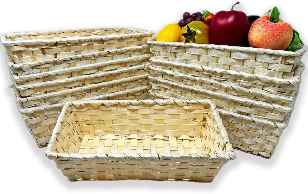 12 Pack Bulk Basket Natural Slim Rectangular Bamboo 12" Tray Basket ...