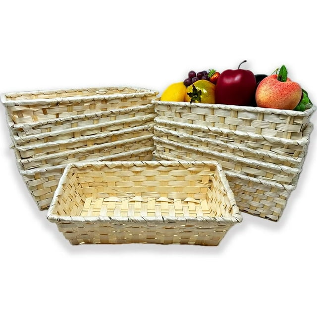 12 Pack Bulk Basket Natural Slim Rectangular Bamboo 12" Tray Basket ...