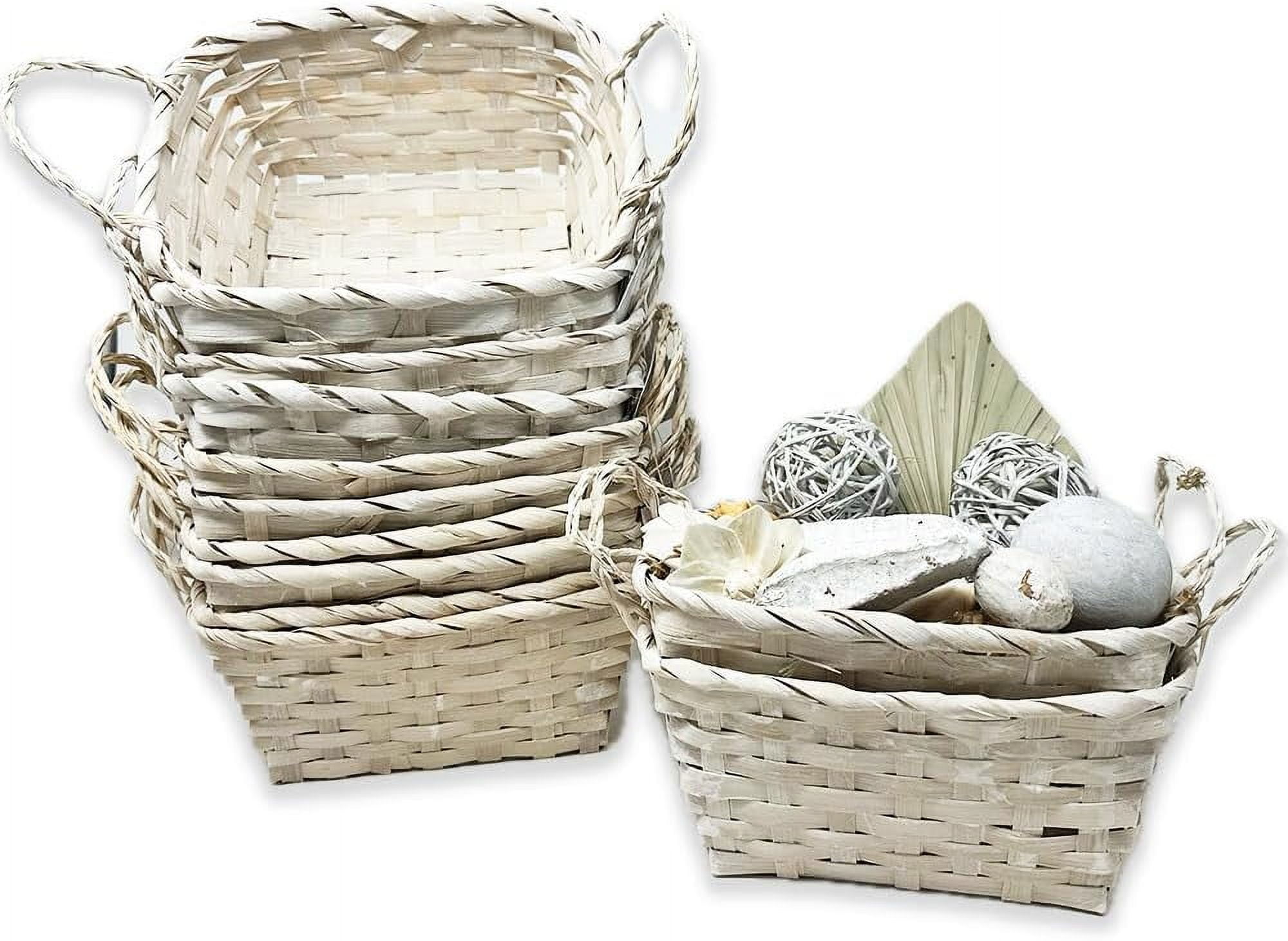 12 Pack Bulk Basket White Wash Rect 8" Bamboo Basket w/Ear Handles ...