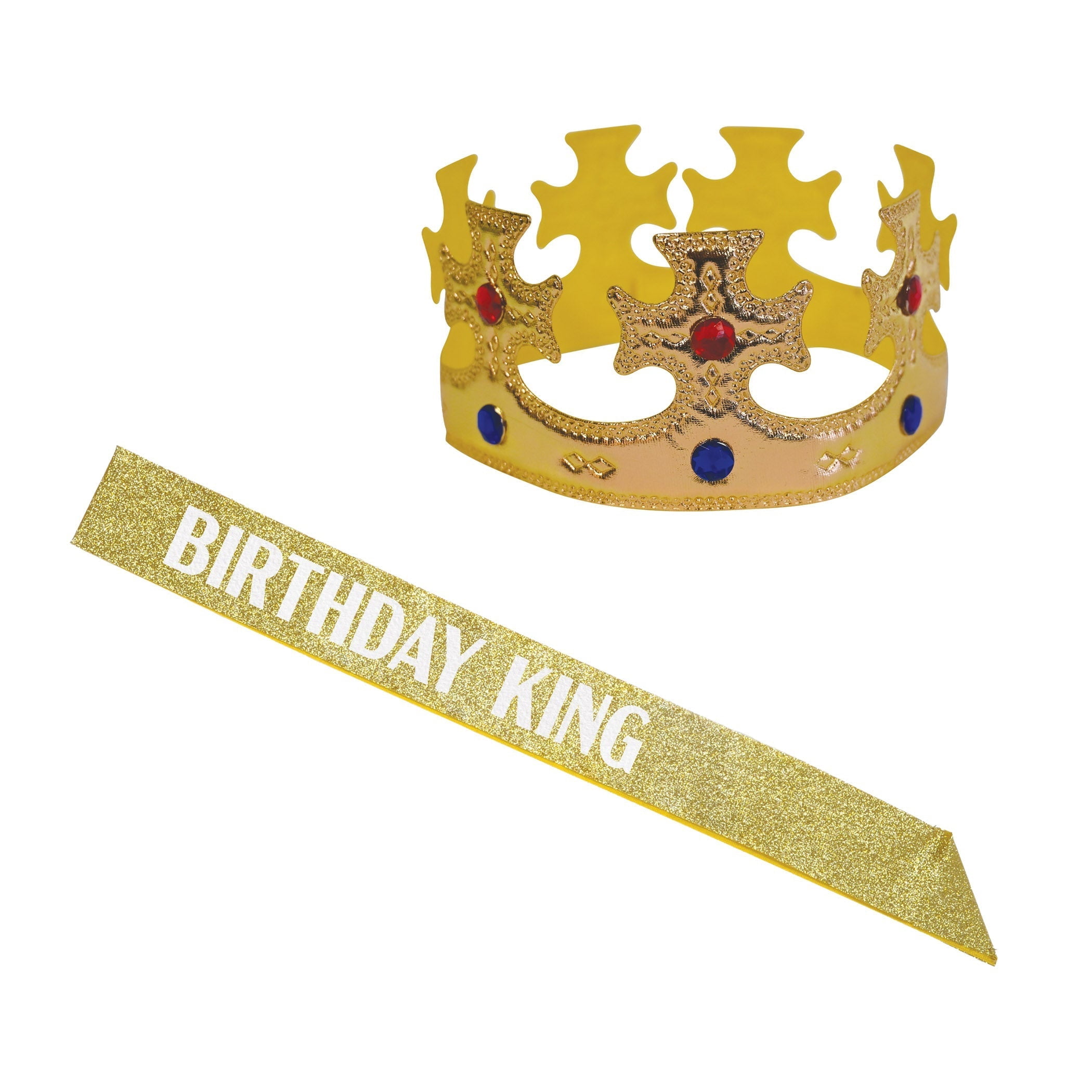 12 Pack Bulk Birthday King's Crown & Glittered Sash Set One Size Fits ...