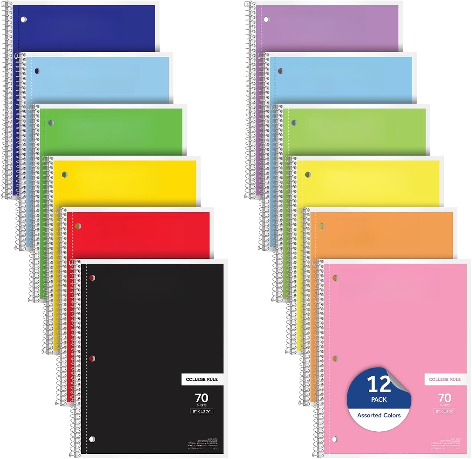 12-Pack, Bulk College Lined Spiral Notebooks, College Lined Paper, 8 x ...