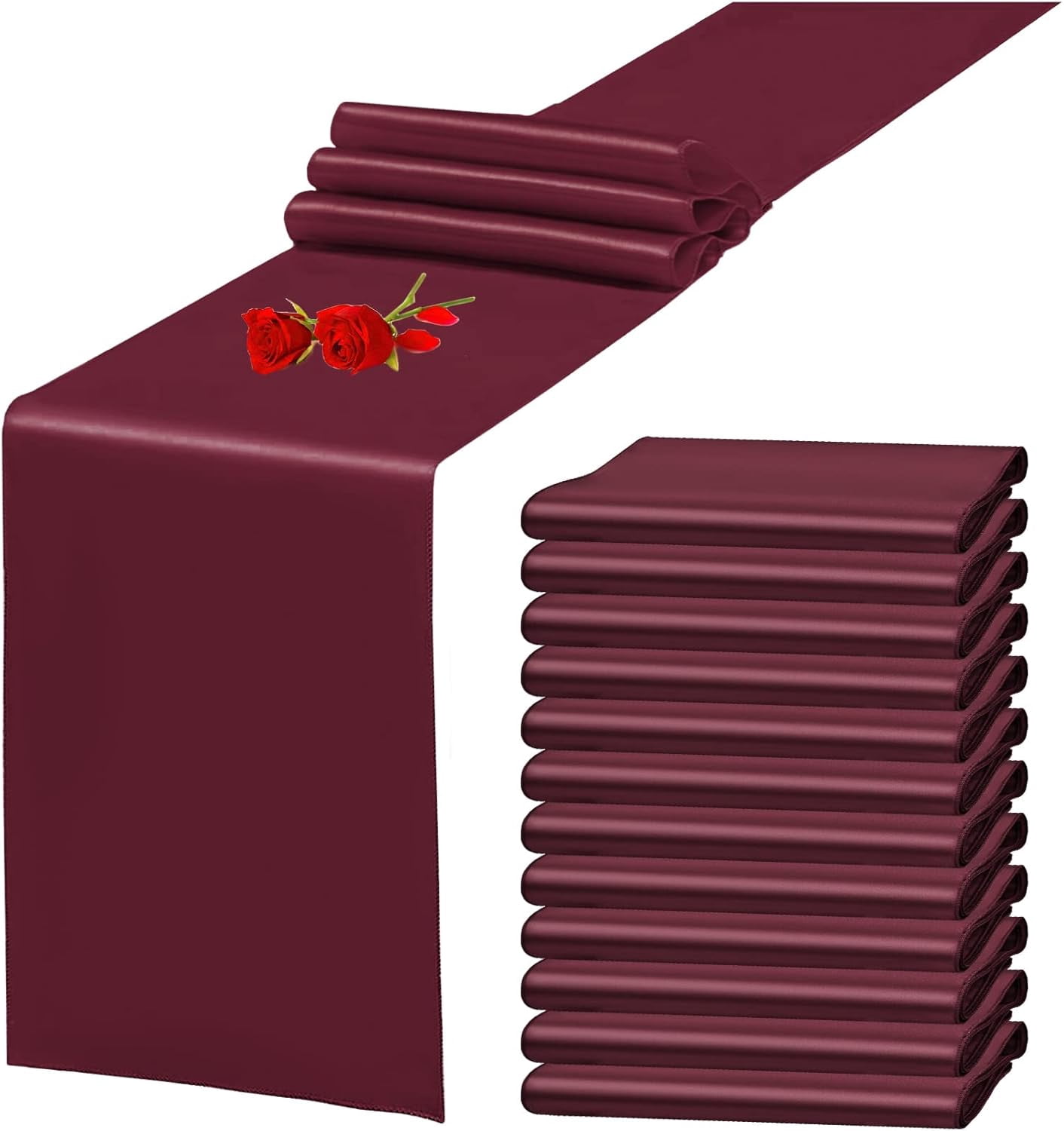 12 Pack Burgundy Satin Table Runner 12x108 Inch Premium Wedding Party ...