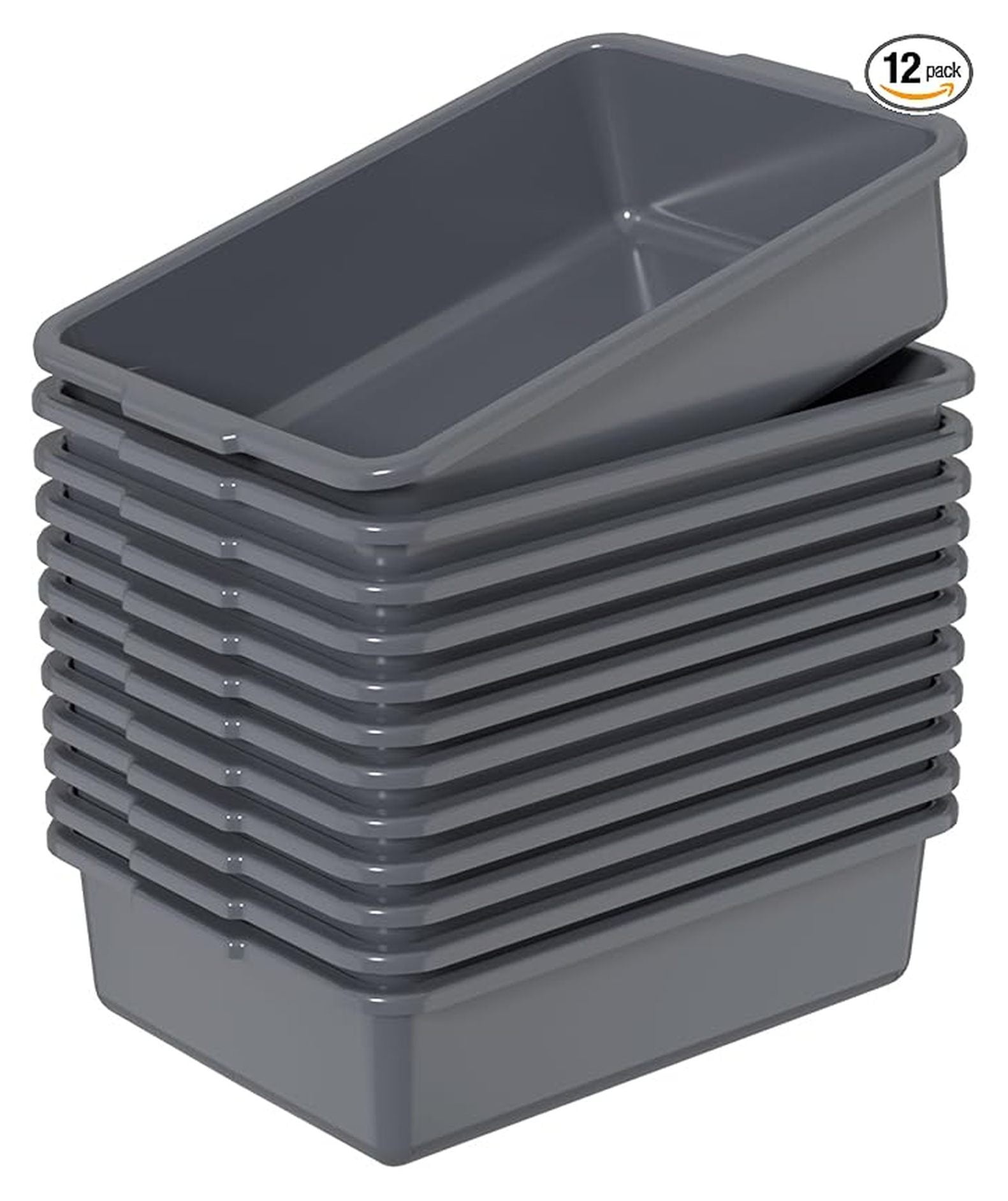 12 Pack Bus Tubs - 13L Plastic Dishwashing Containers, Gray Restaurant ...