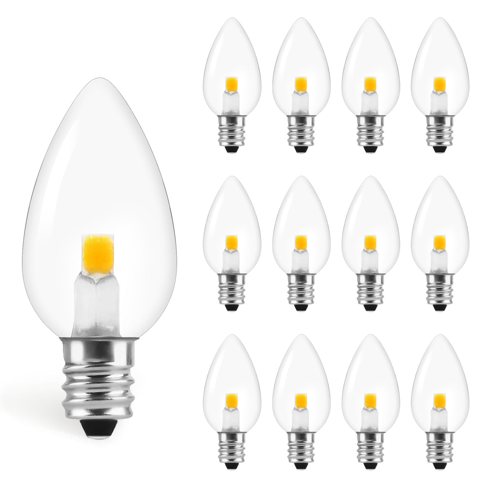 12-Pack C7 LED-COB Night Light Bulbs, E12 Base String Light Candelabra ...