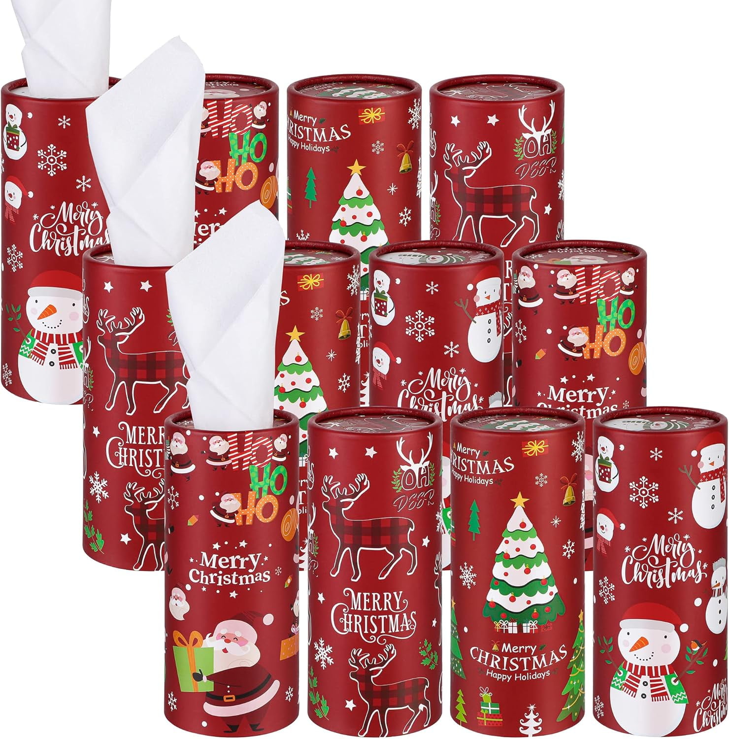 12 Pack Car Tissues Boxes Christmas Car Tissues Cylinder Xmas Round Car ...