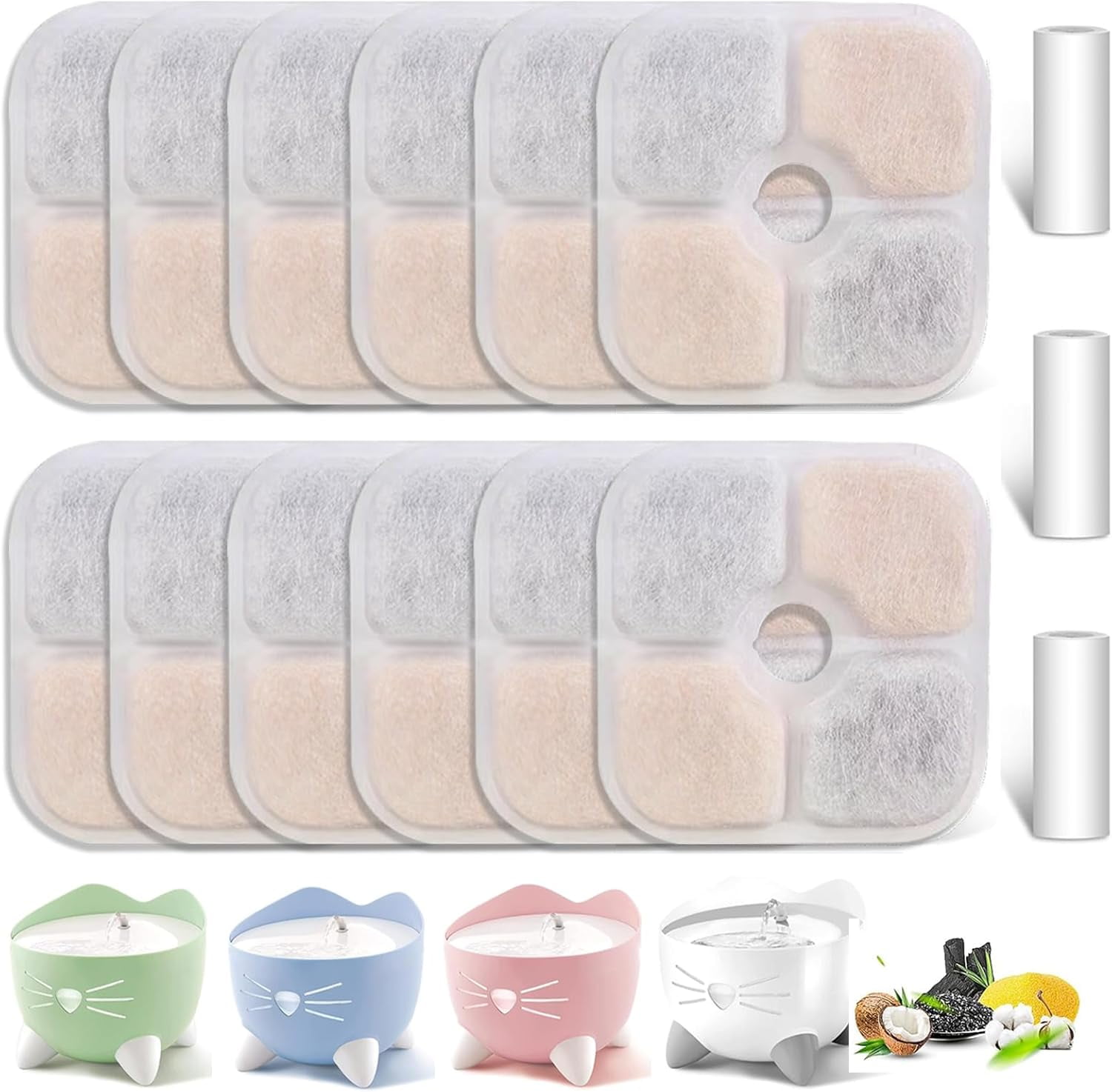 12 Pack Cat Water Fountain Filter Replacement Compatible with Catit ...