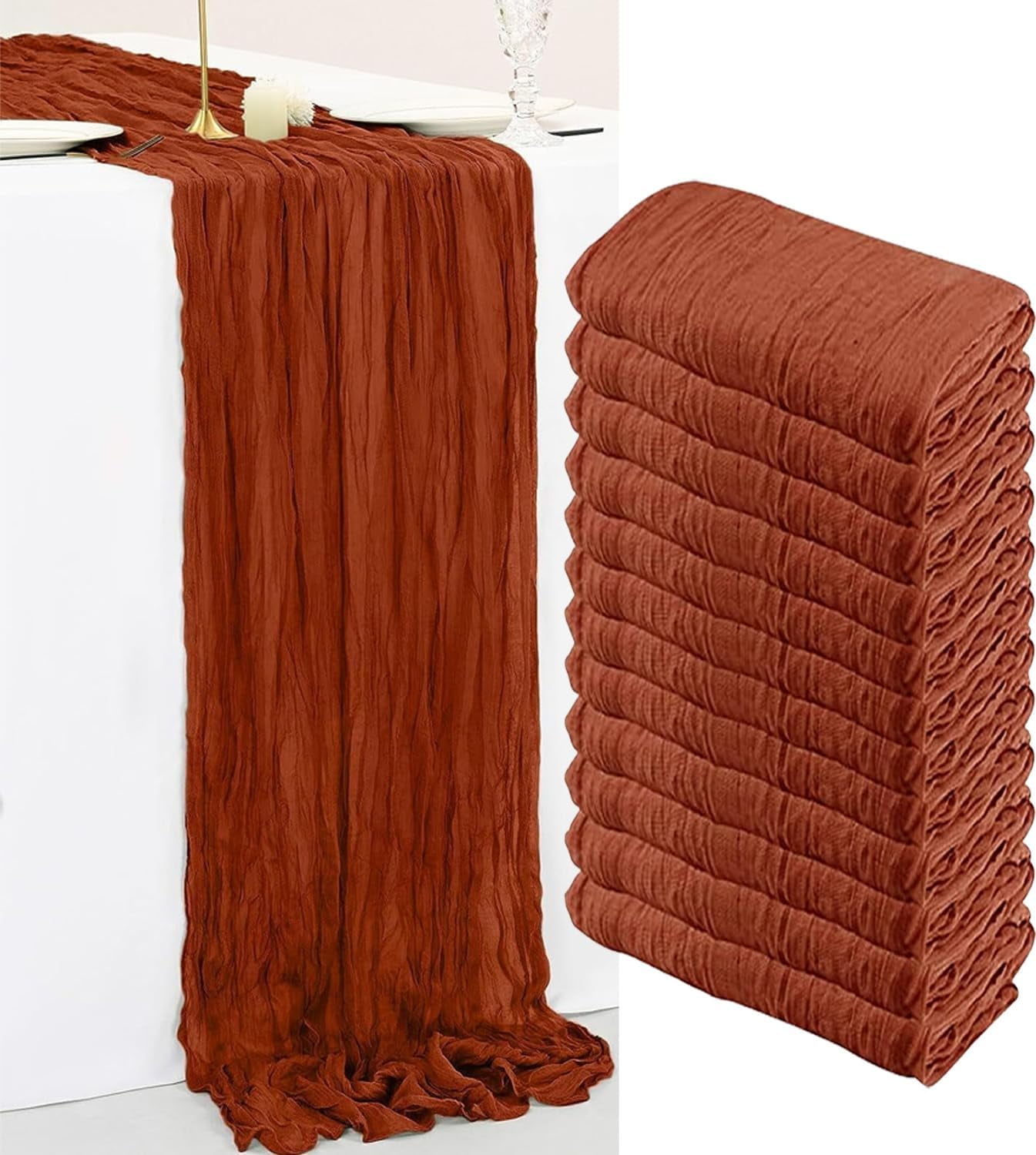 12 Pack Cheesecloth Table Runner, 35x120 Inch Terracotta Table Runners ...