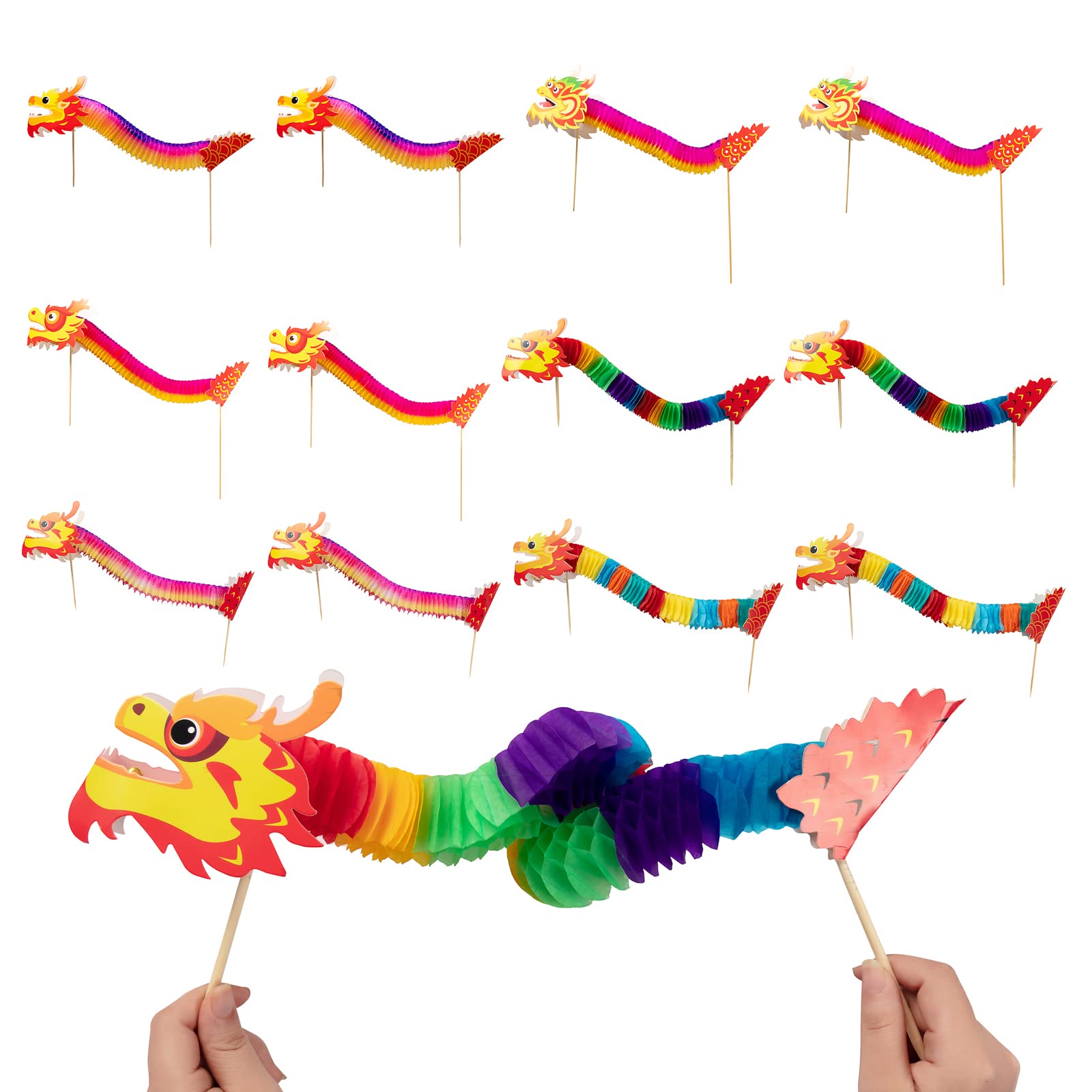12 Pack Chinese Paper Dragon Decoration New Year Dragon Garland Banner ...