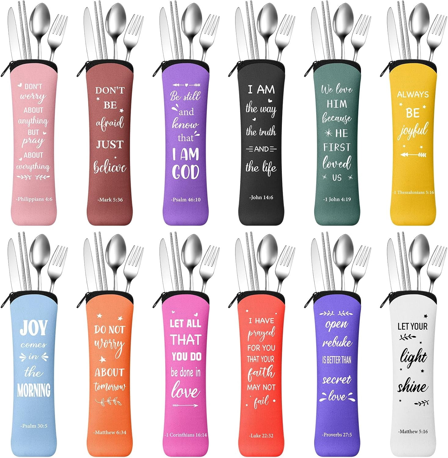 12 Pack Christian Portable Travel Cutlery Set Bulk for Adults ...