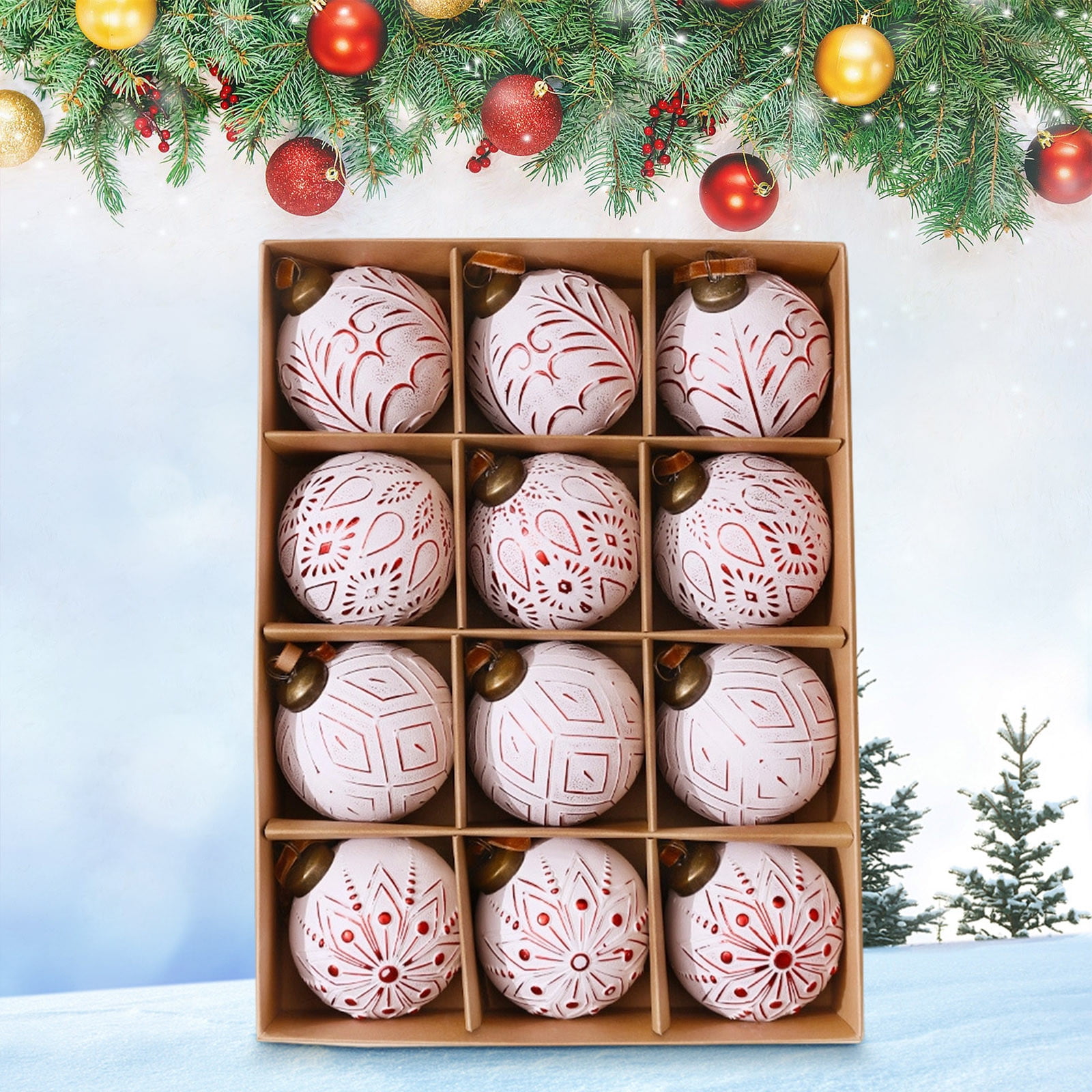 12-Pack Christmas Ball Ornaments, Assorted Style Plastic Tree ...