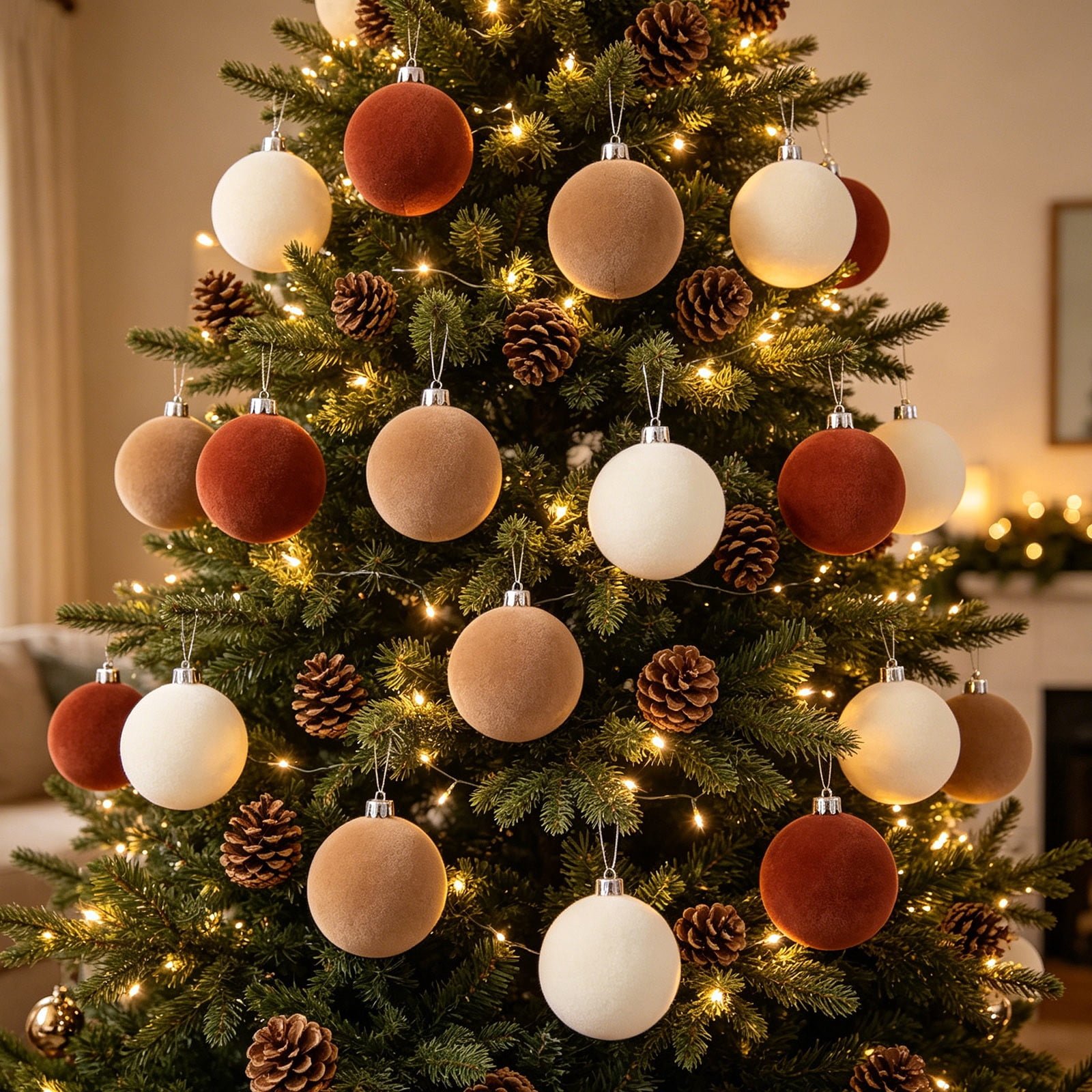 12 Pack Christmas Ball Ornaments, Flocked Velvet Shatterproof Plastic ...