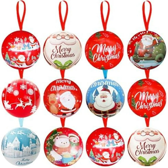 12 Pack Christmas Candy Ball Box Hanging Decorations,Tinplate Christmas ...