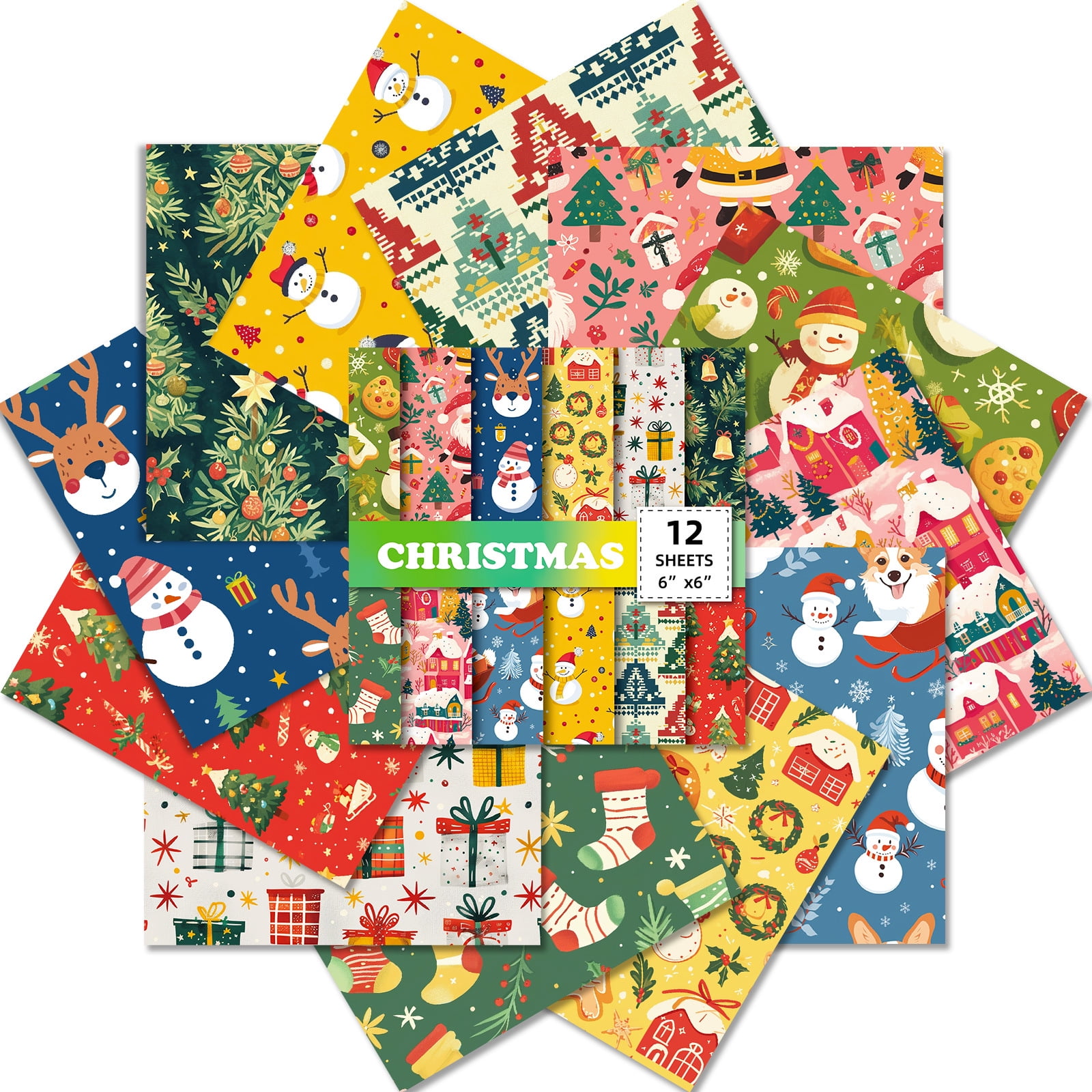 12-Pack Christmas Craft Paper Set - Snowman, Gingerbread Man, Stocking ...