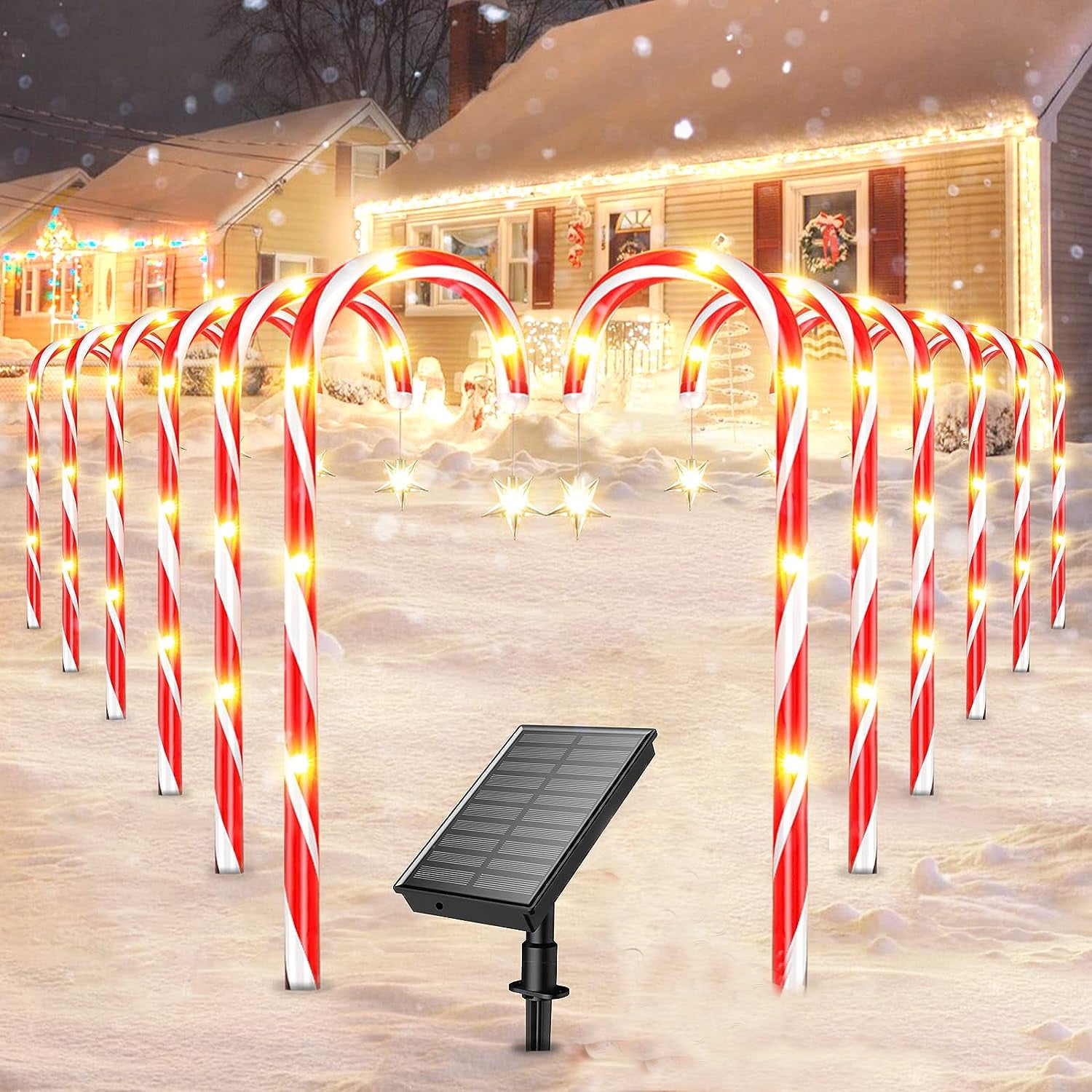 12 Pack Solar Candy Cane Lights, Waterproof, 8 Modes, Xmas Yard Decor ...