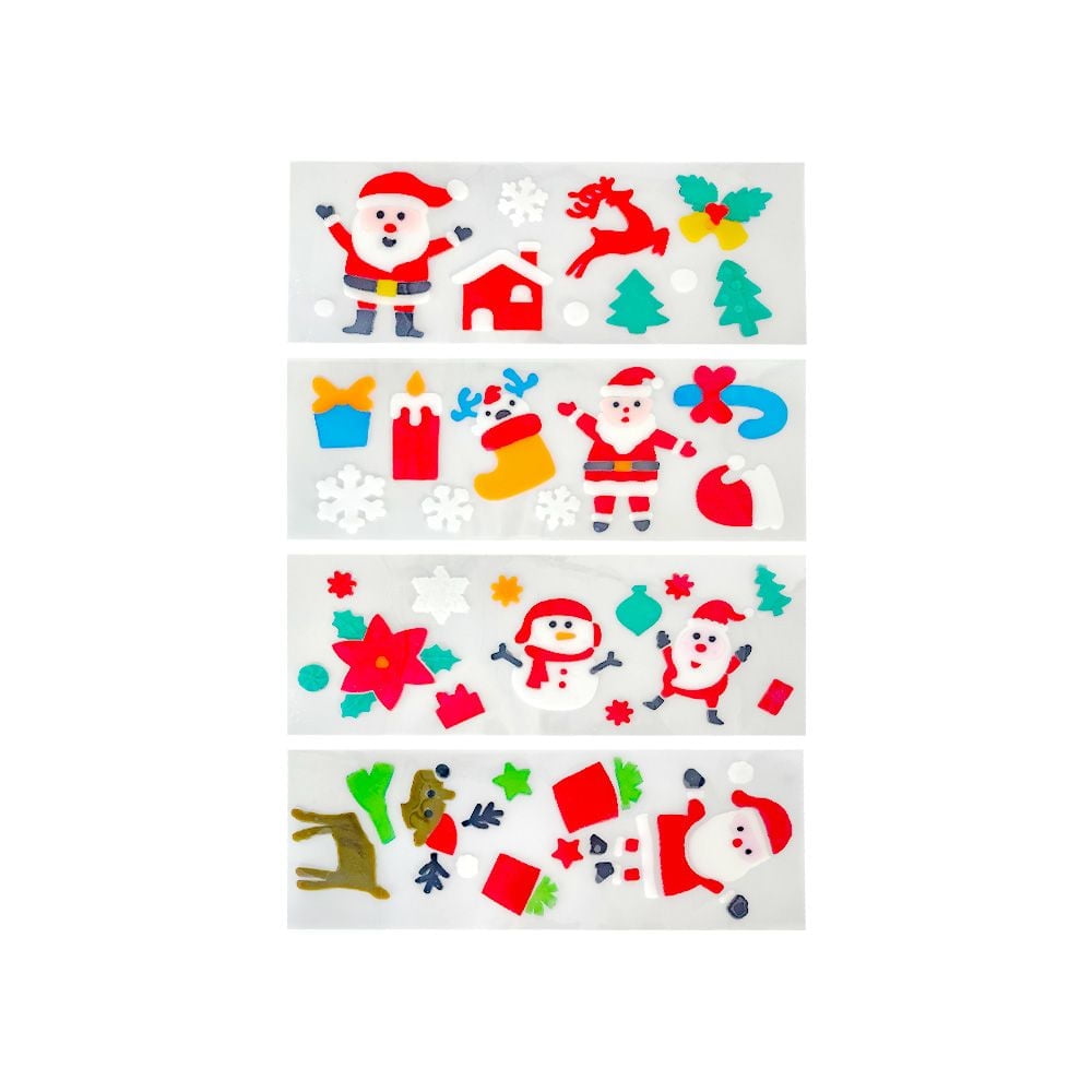 12 Pack Christmas Gel Window Stickers, Christmas Santa Claus Snowman ...