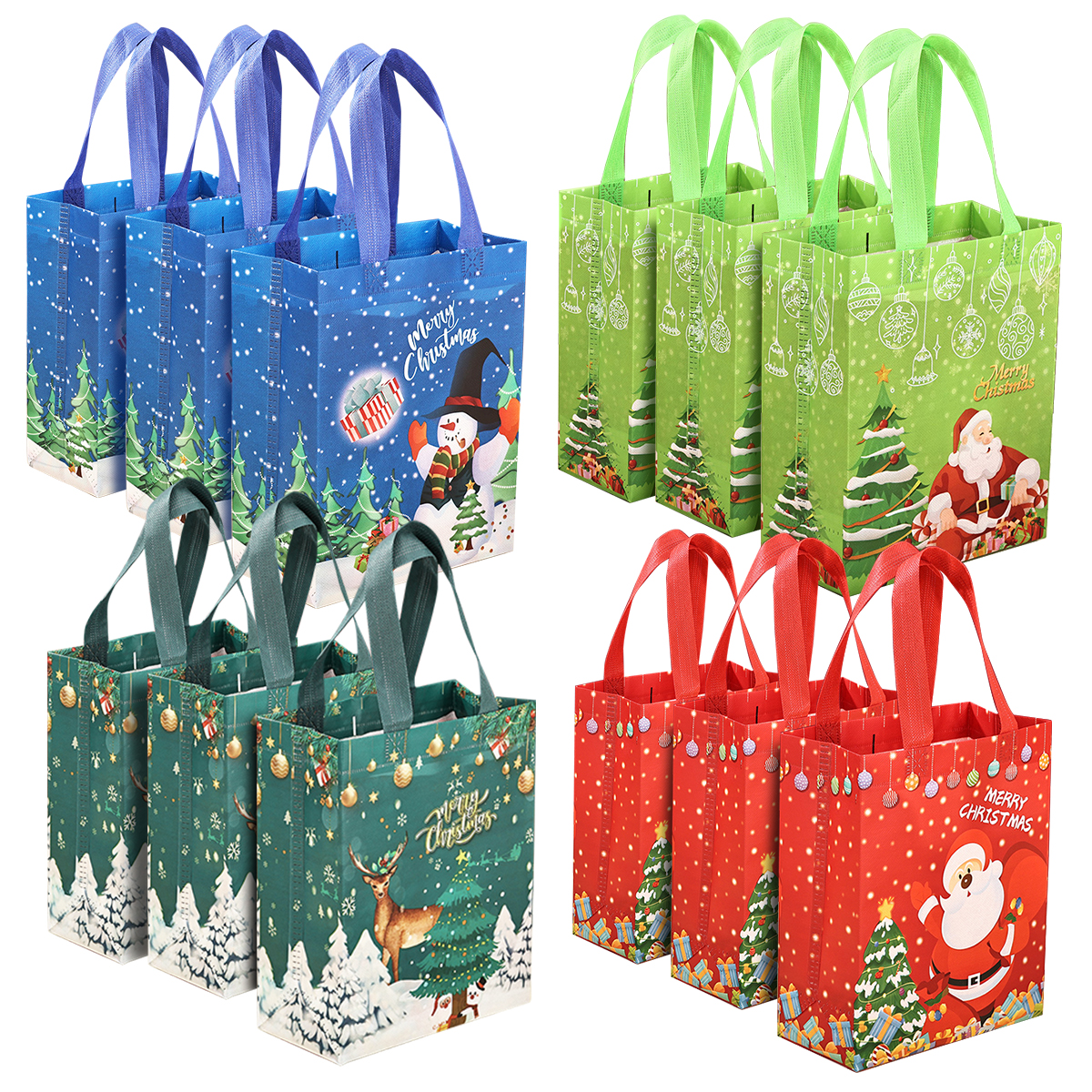 12 Pack Christmas Gift Bags Medium Size,Reusable Non-Woven Tote Bags ...