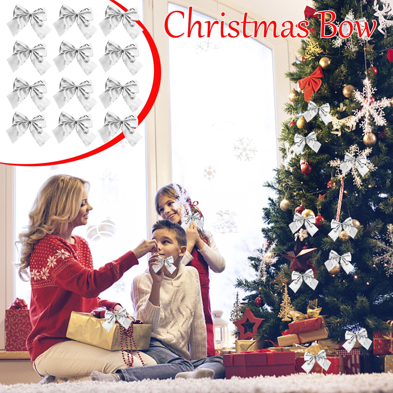 12 Pack Christmas Silver Bows Outdoor Decorations,Small Christmas Tree ...