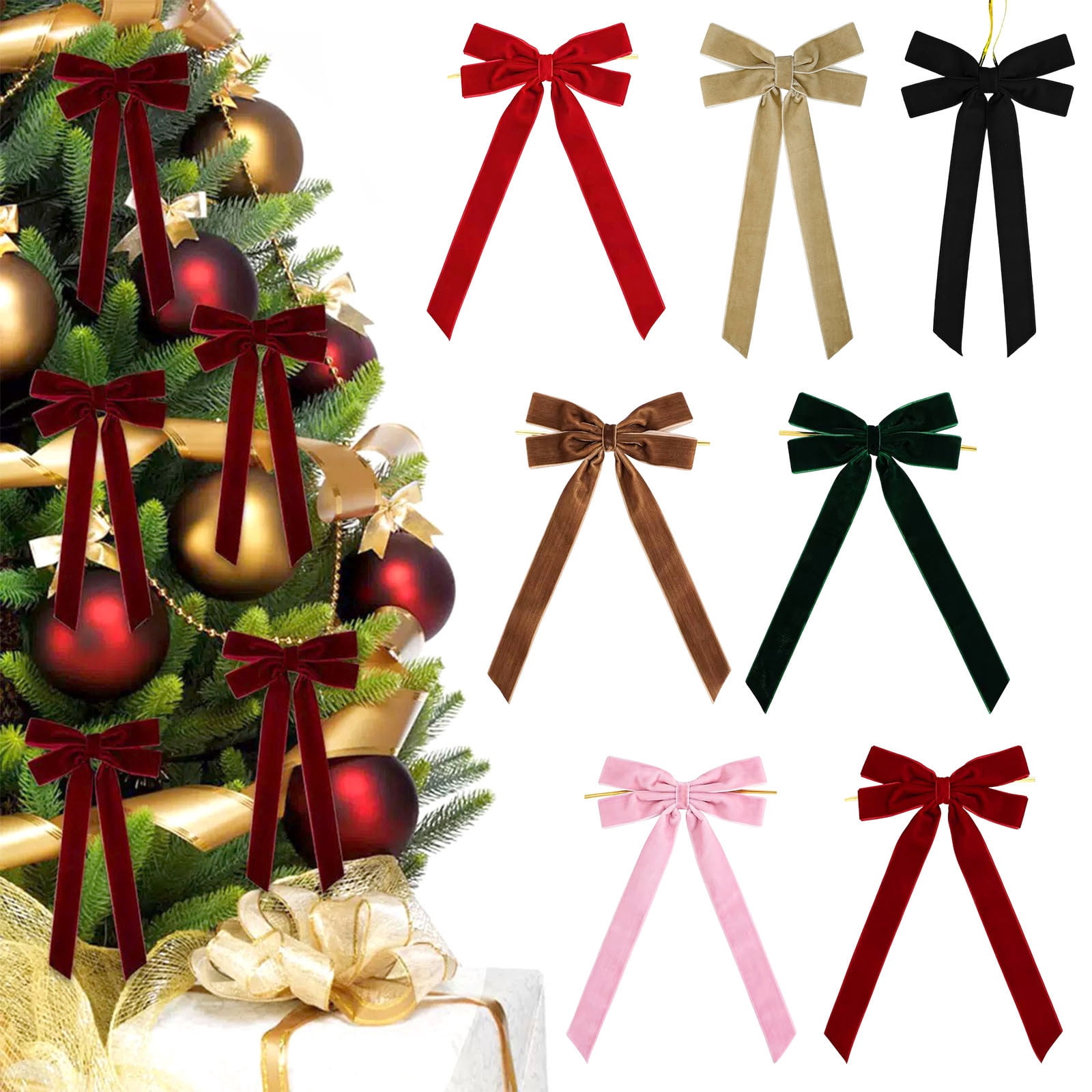 12 Pack Christmas Velvet Bows,Christmas Bows Ornaments for Wreath ...