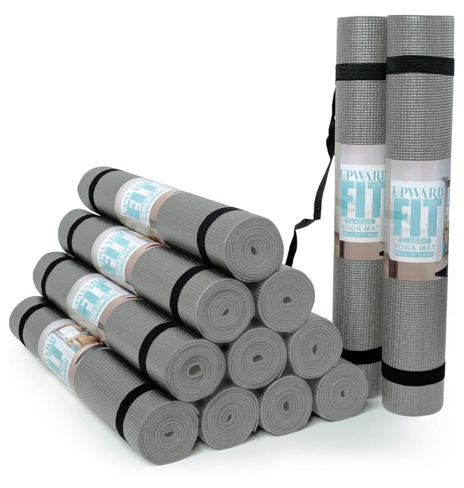 12-Pack Classic Yoga Mat With Carrying Strap, 68" x 24" Non Slip , 4mm ...