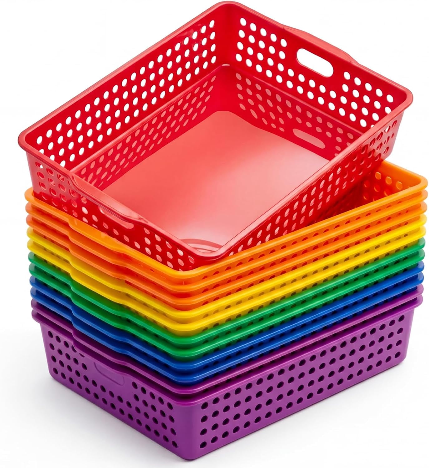 12 Pack Classroom Storage Baskets with Handle 14 x 10 Inch Paper Tray ...