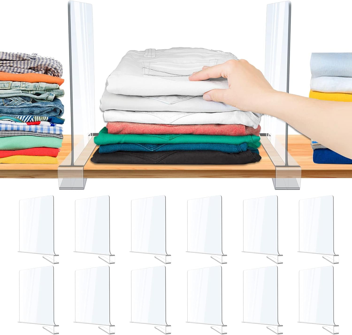 12 Pack Clear Acrylic Shelf Dividers, Multi-use Organizers for Closet ...