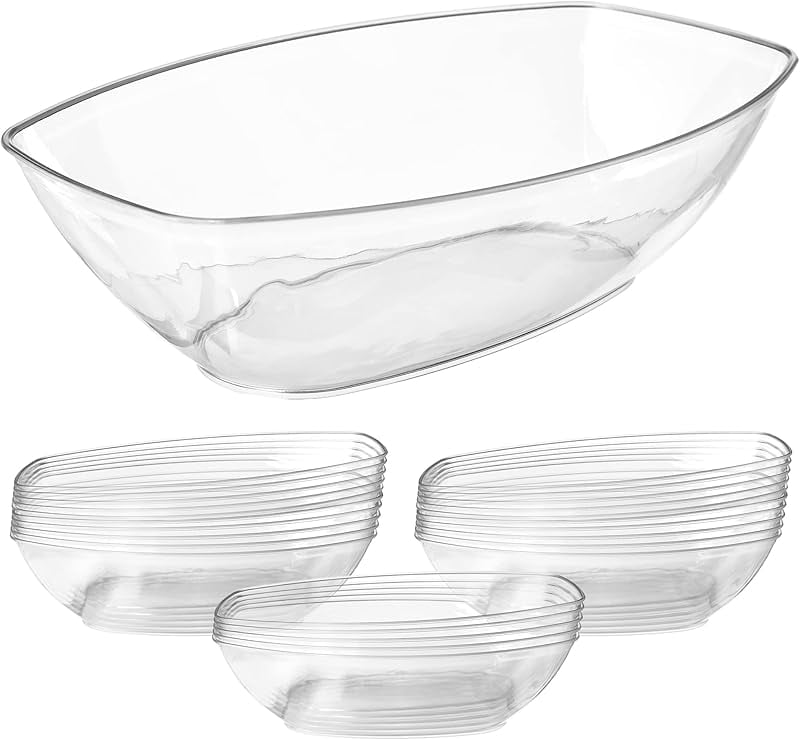 12 Pack Clear Oval Plastic Serving Bowls (64 Oz) - Disposable Dishes ...