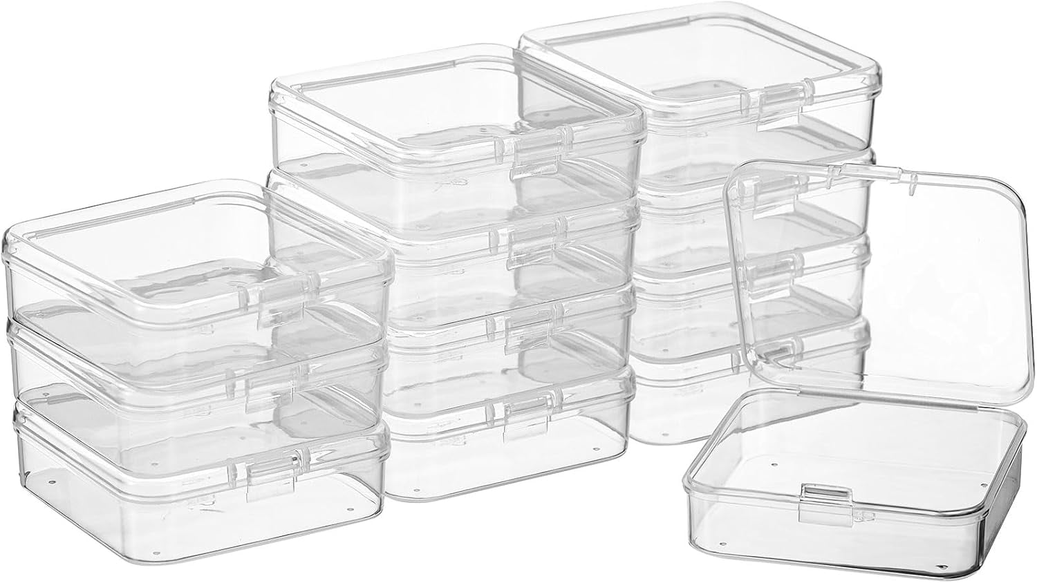 12 Pack Clear Plastic Beads Storage Containers Box with Hinged Lid for ...