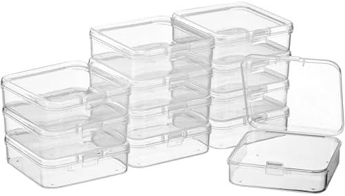 12 Pack Clear Plastic Beads Storage Containers Box with Hinged Lid for ...