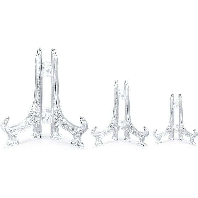 12 Pack Clear Plastic Easels or Stand, 3 Size Decorative Plates Stand ...
