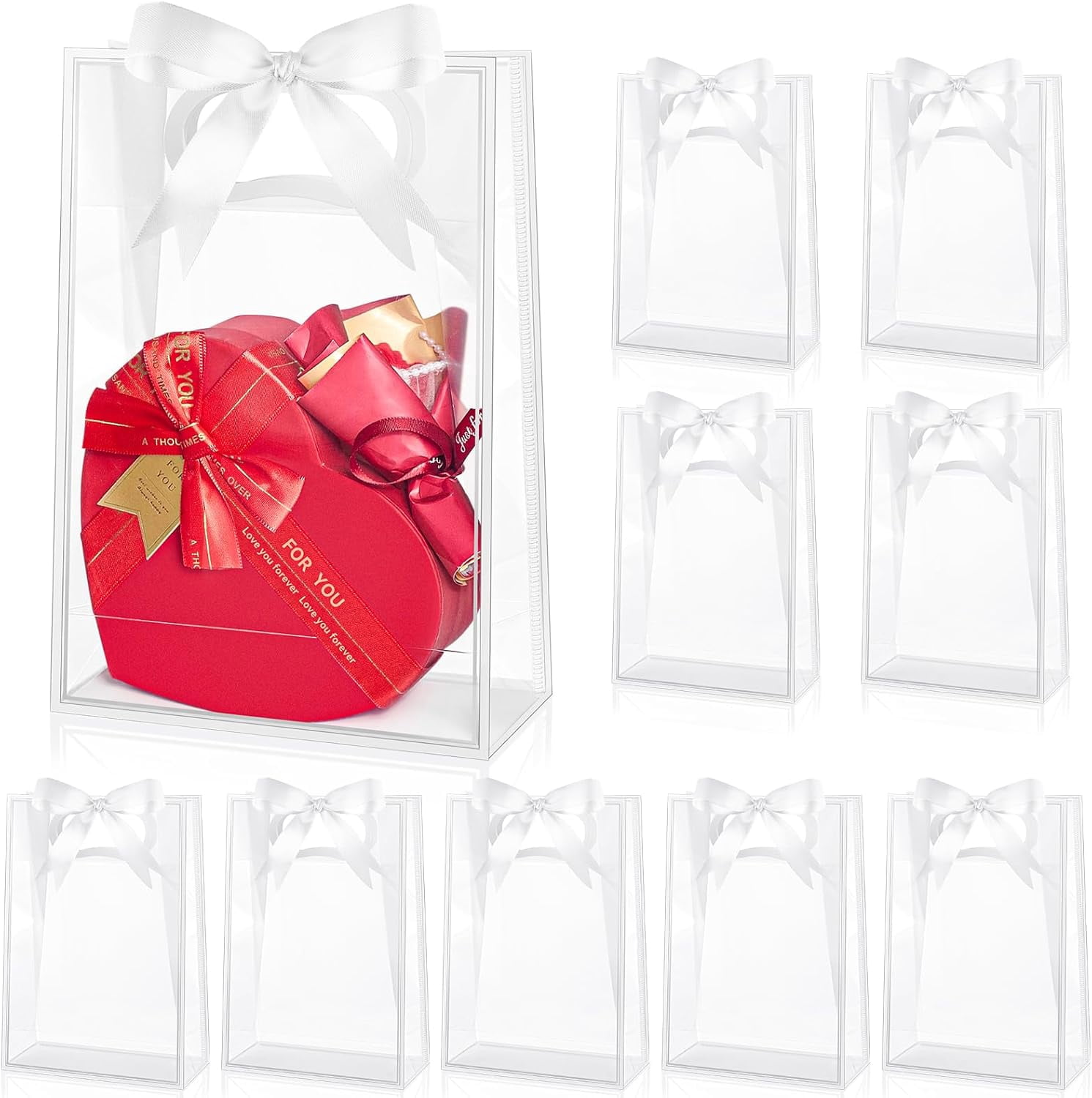 12 Pack Clear Plastic Gift Bags with Handles, Reusable Party Favor ...