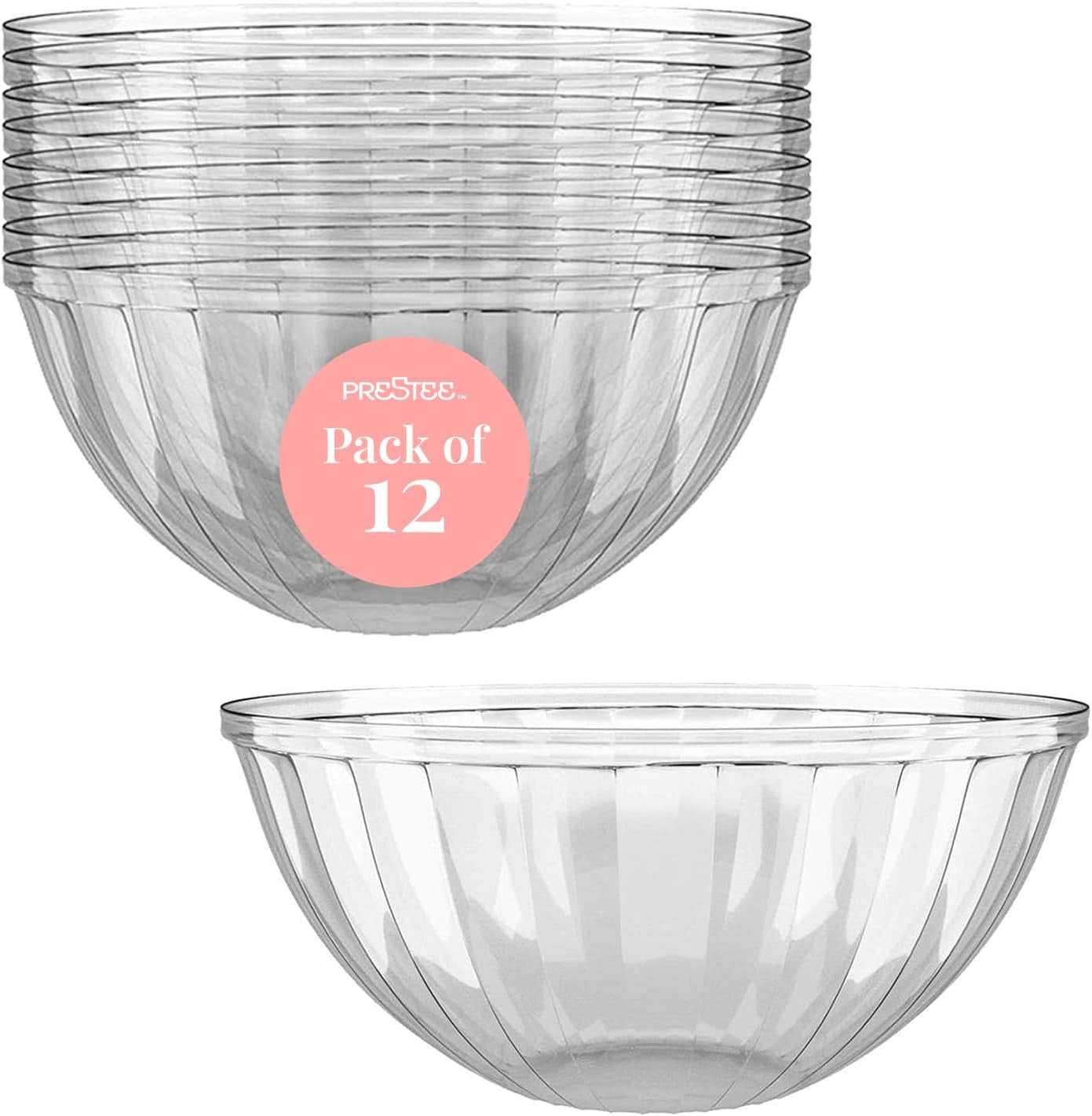 12 Pack Clear Plastic Serving Bowls - 53 Oz Round Reusable and ...