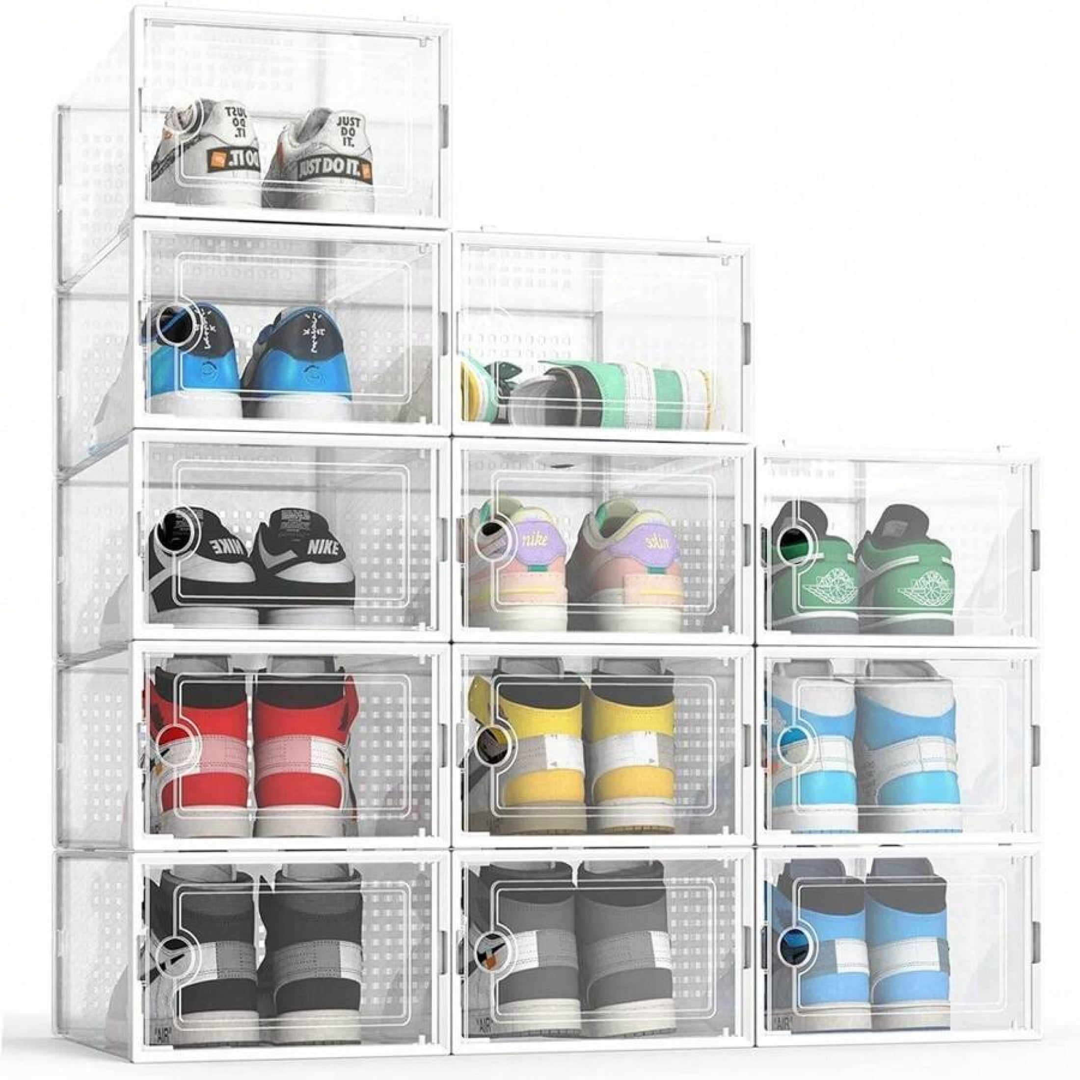 12 Pack Clear Plastic Shoe Organizer - Stackable, Interlocking Design ...