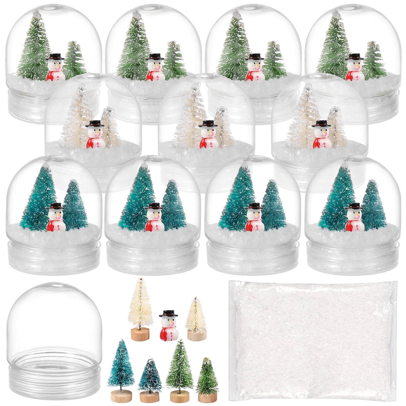 12 Pack Clear Plastic Snow Globes Kit with Artificial Mini Christmas ...
