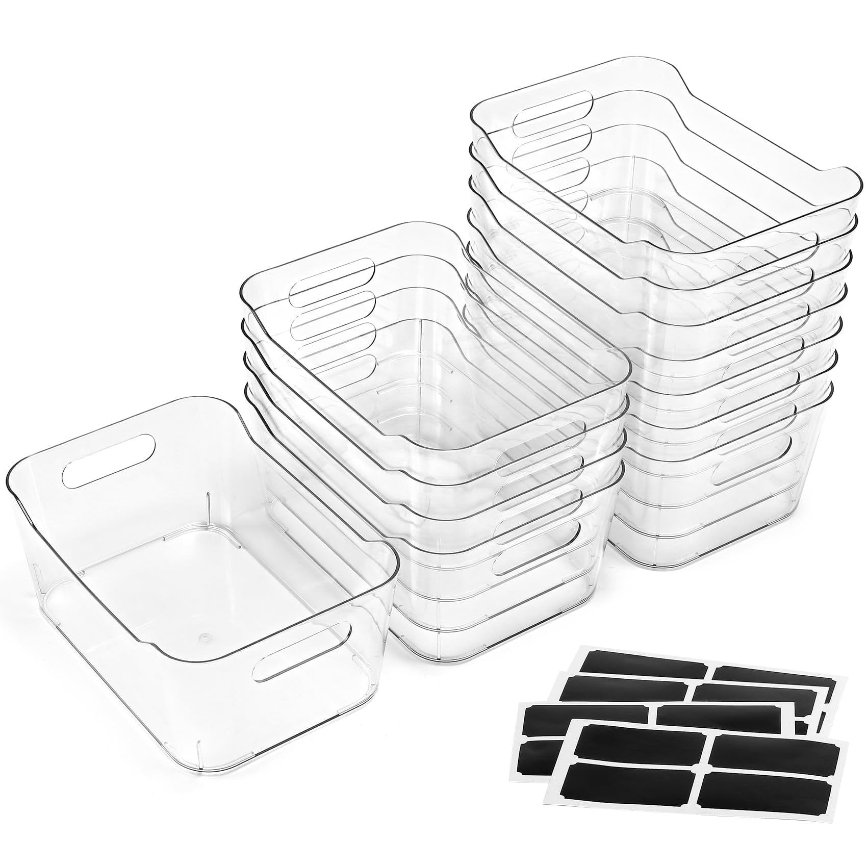 12 Pack Clear Plastic Storage Bins with Labels for Home Organization ...