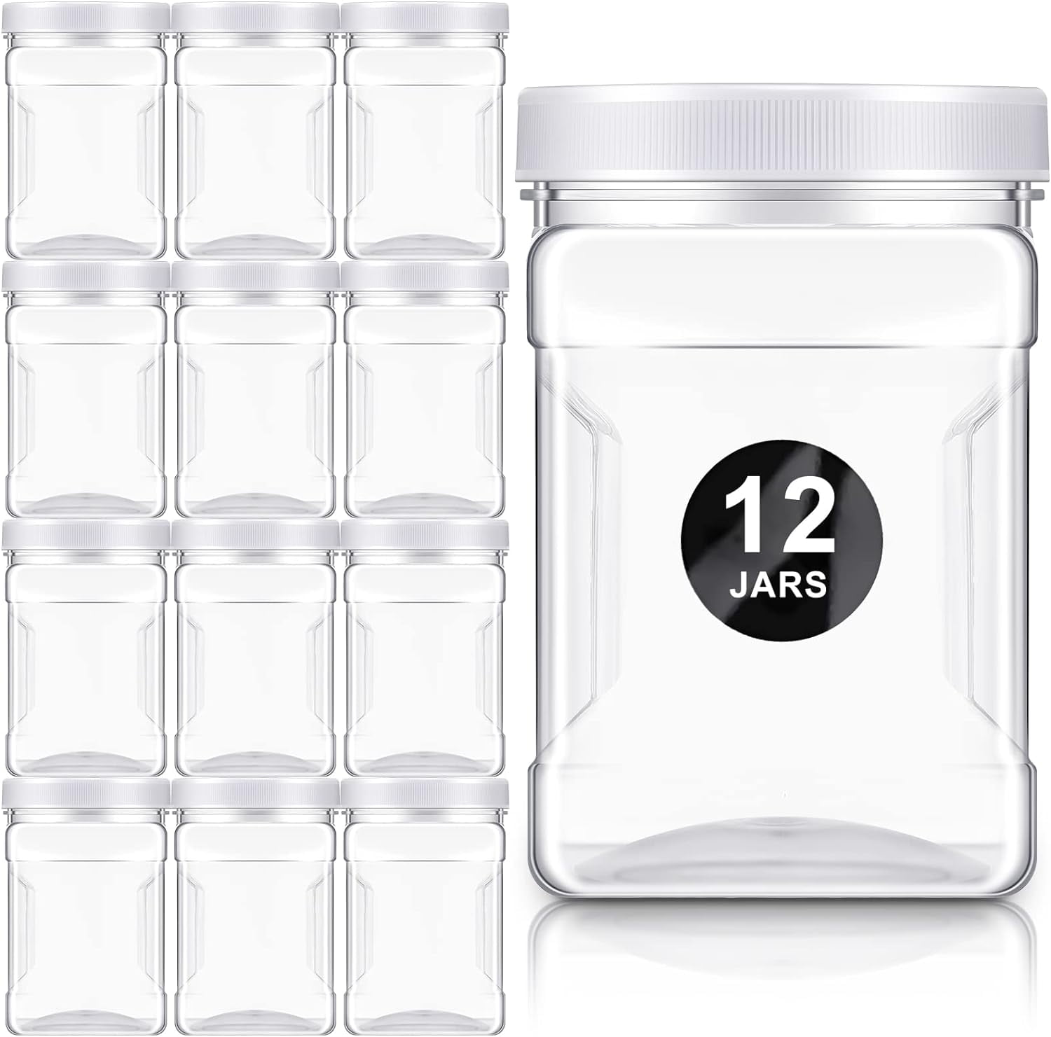12 Pack Clear Plastic Storage Jars with Lids, 27 oz Square Plastic ...