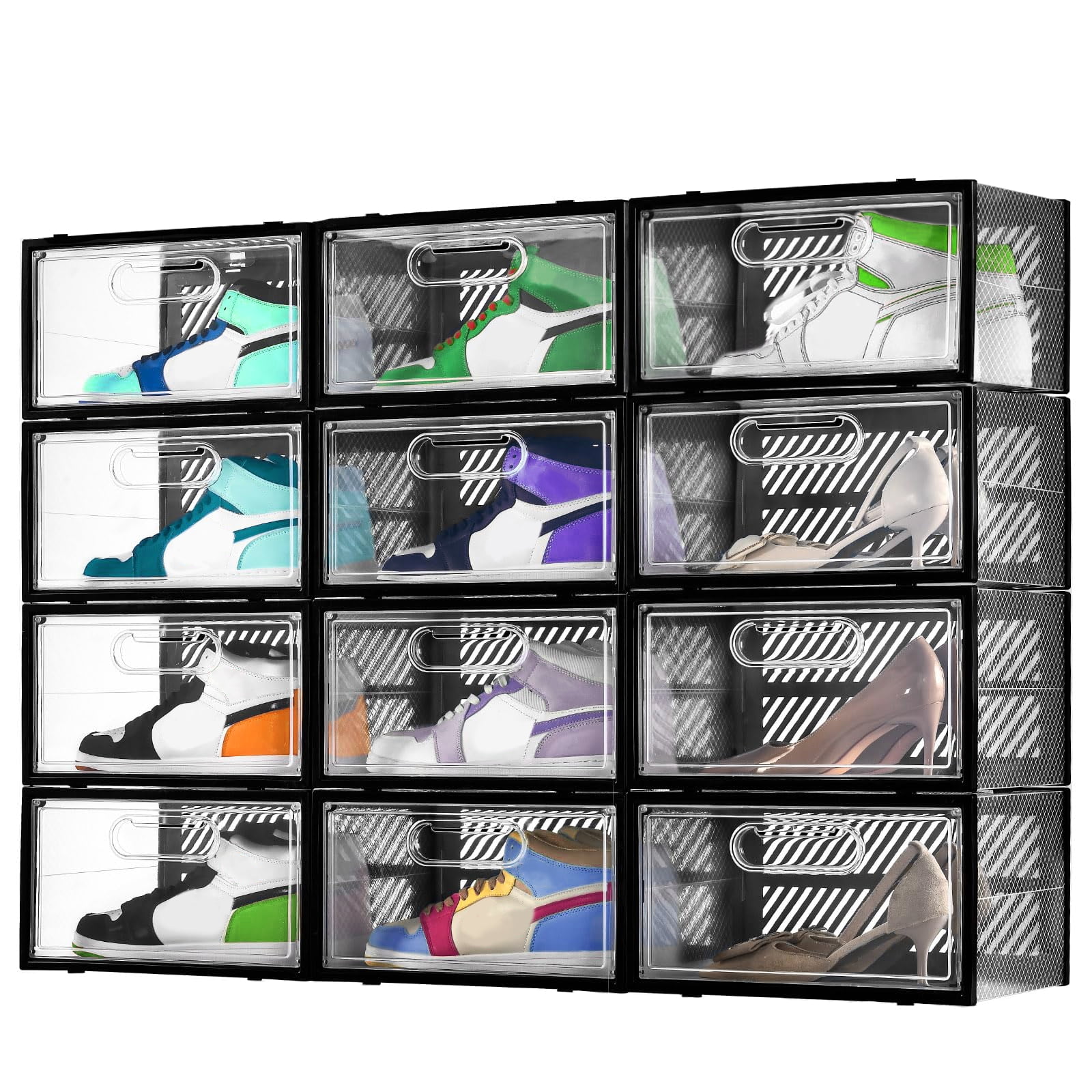 12 Pack Clear Shoe Boxes, Shoe Box With Magnetic Door, Shoe Organizer ...