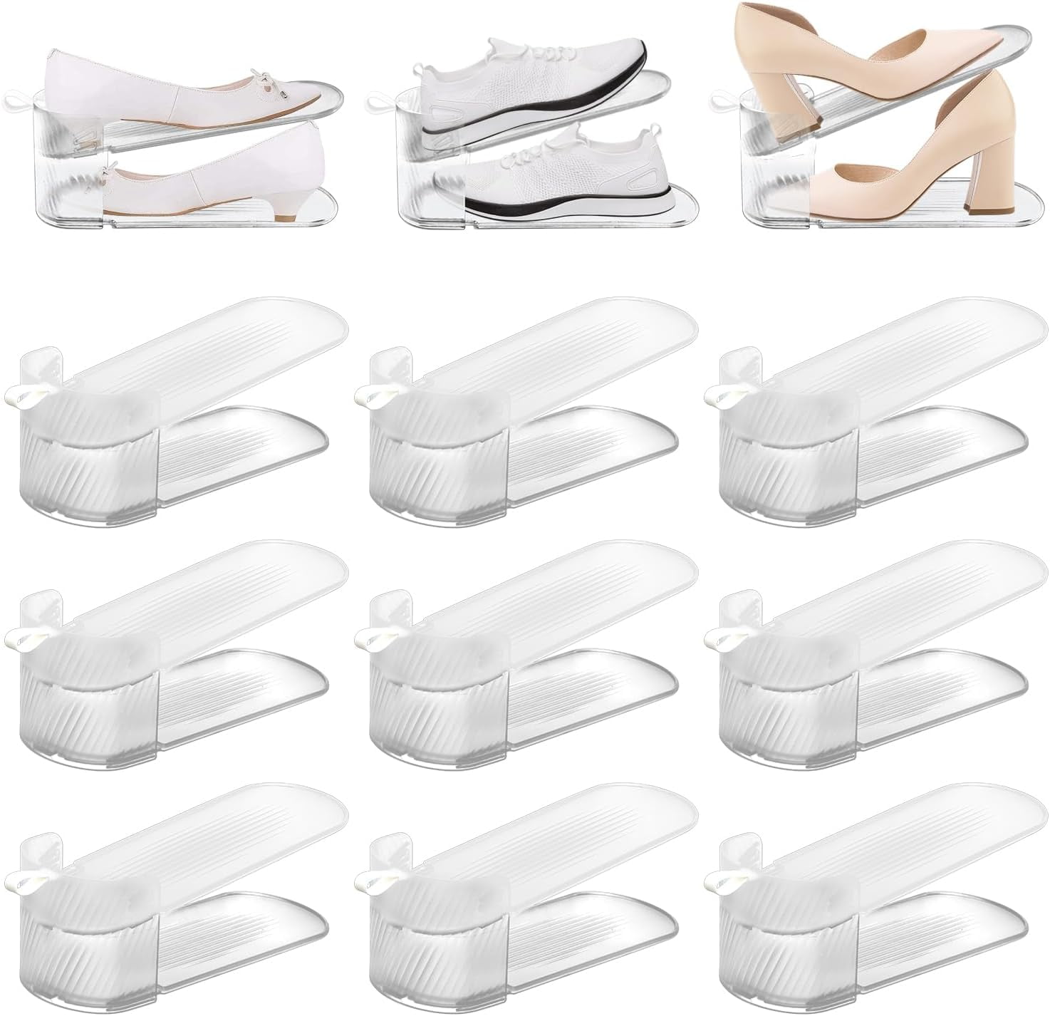 12 Pack Clear Shoe Slots Organizer, Adjustable Double Deck Shoes Holder ...