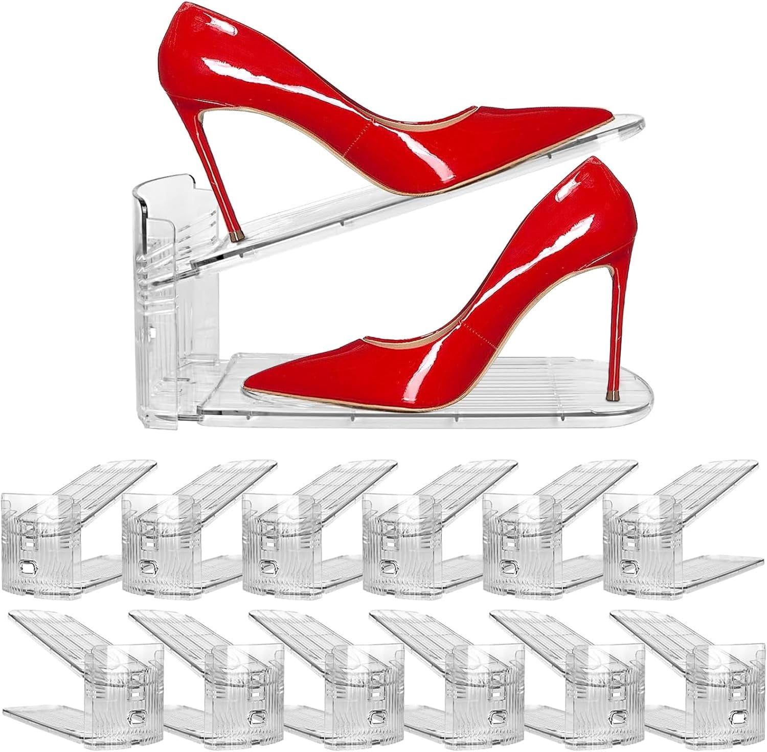 12 Pack Clear Shoe Slots Organizer - Adjustable Height 3.7''to 7.7 ...