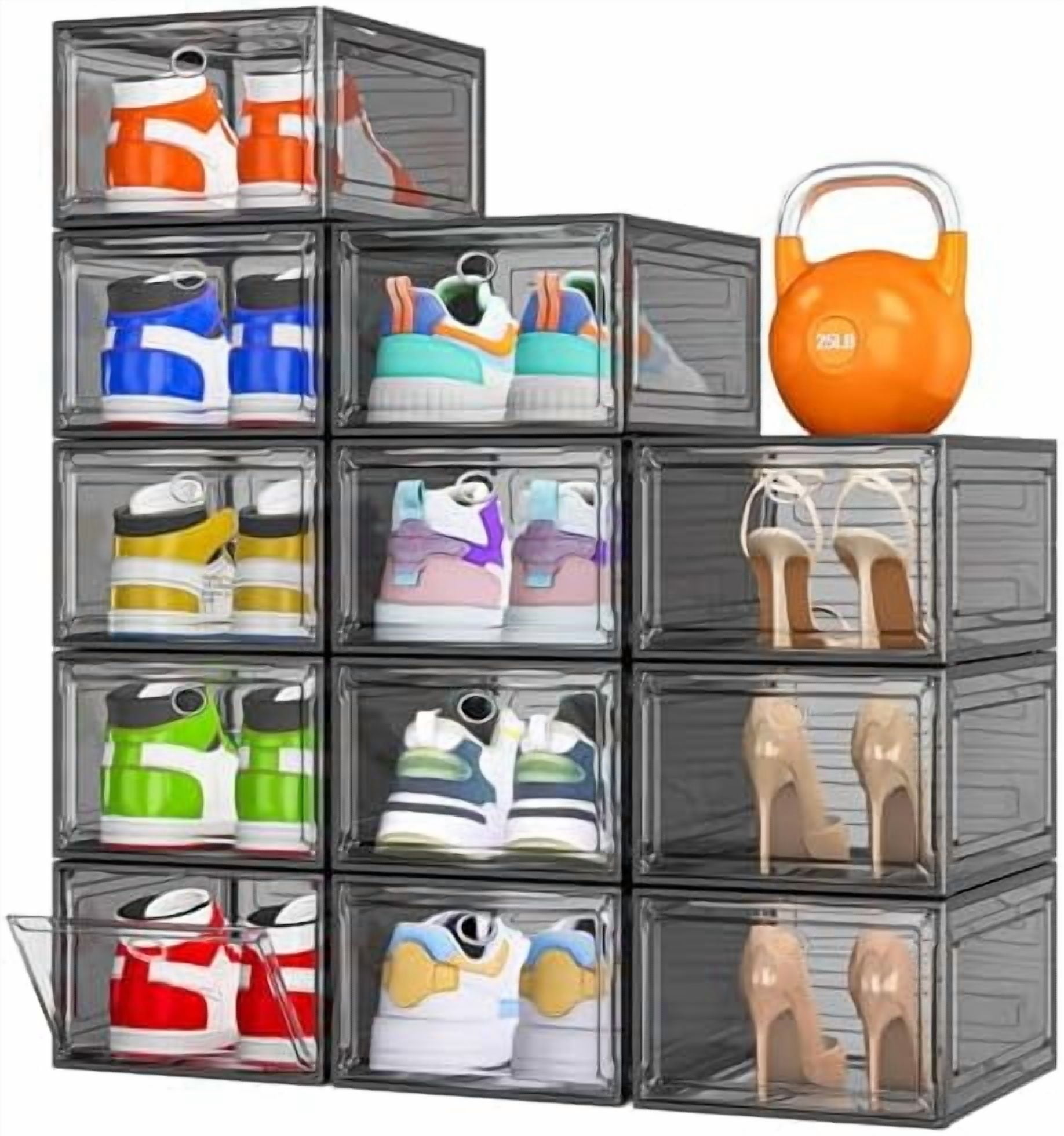 12 Pack Clear Shoe Storage Organizer with Magnetic Door, Stackable ...